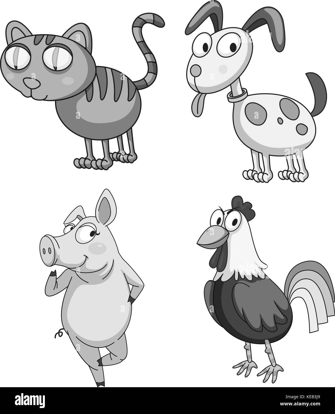 Poster of four cute animals in gray color on a white background Stock ...