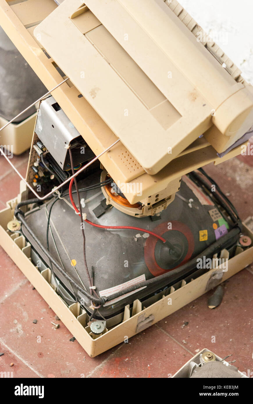 Old broken computers and CRT PC computer monitors (screens Stock Photo ...