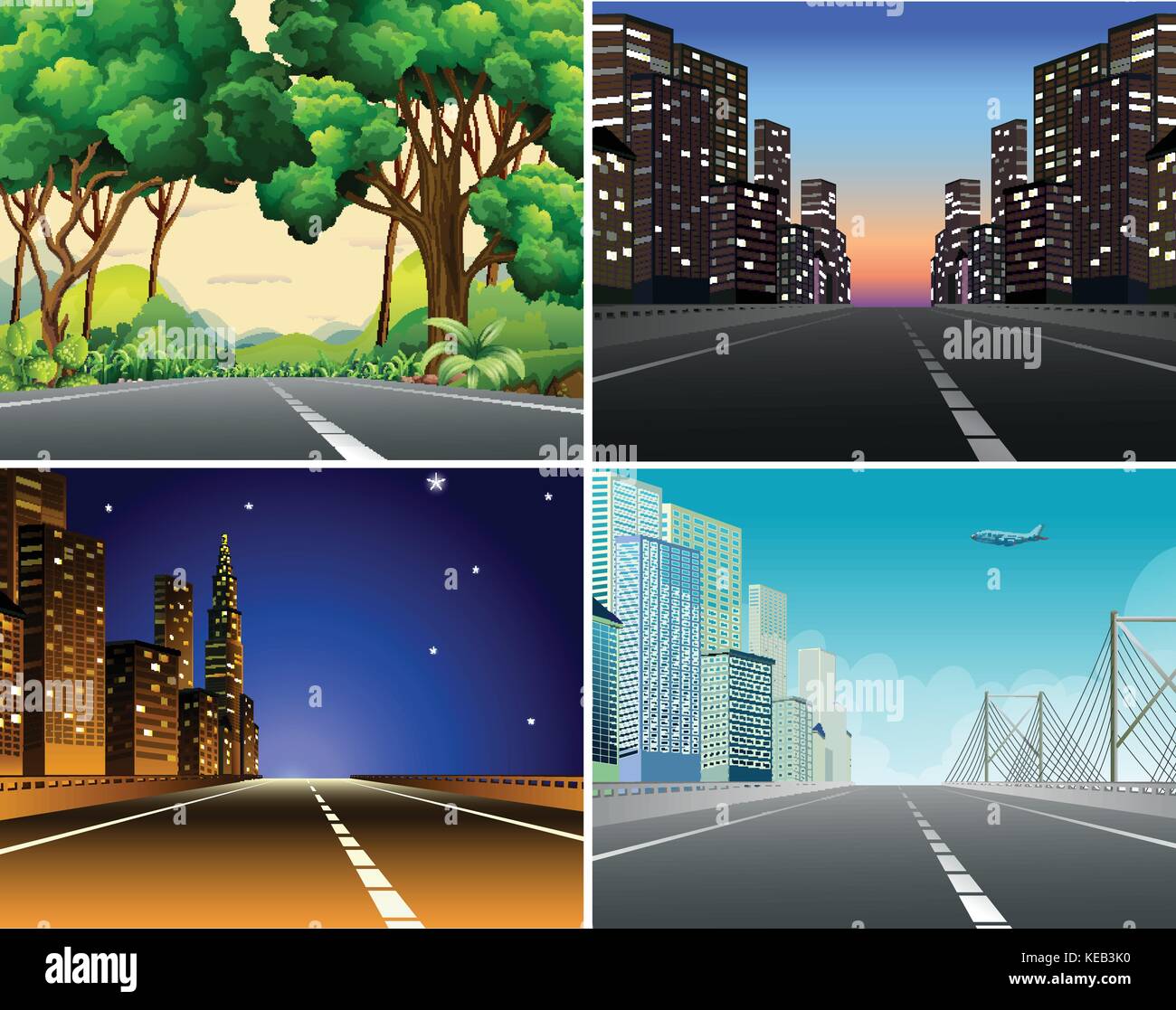 Four scenes of roads Stock Vector Image & Art - Alamy