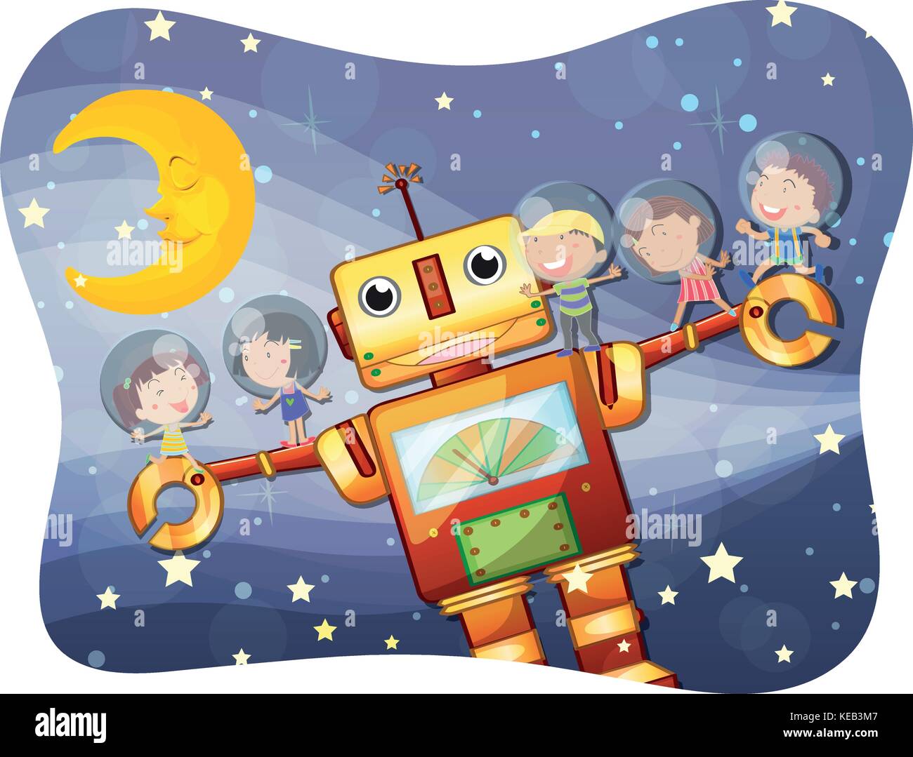 Children and robot at night time Stock Vector Image & Art - Alamy