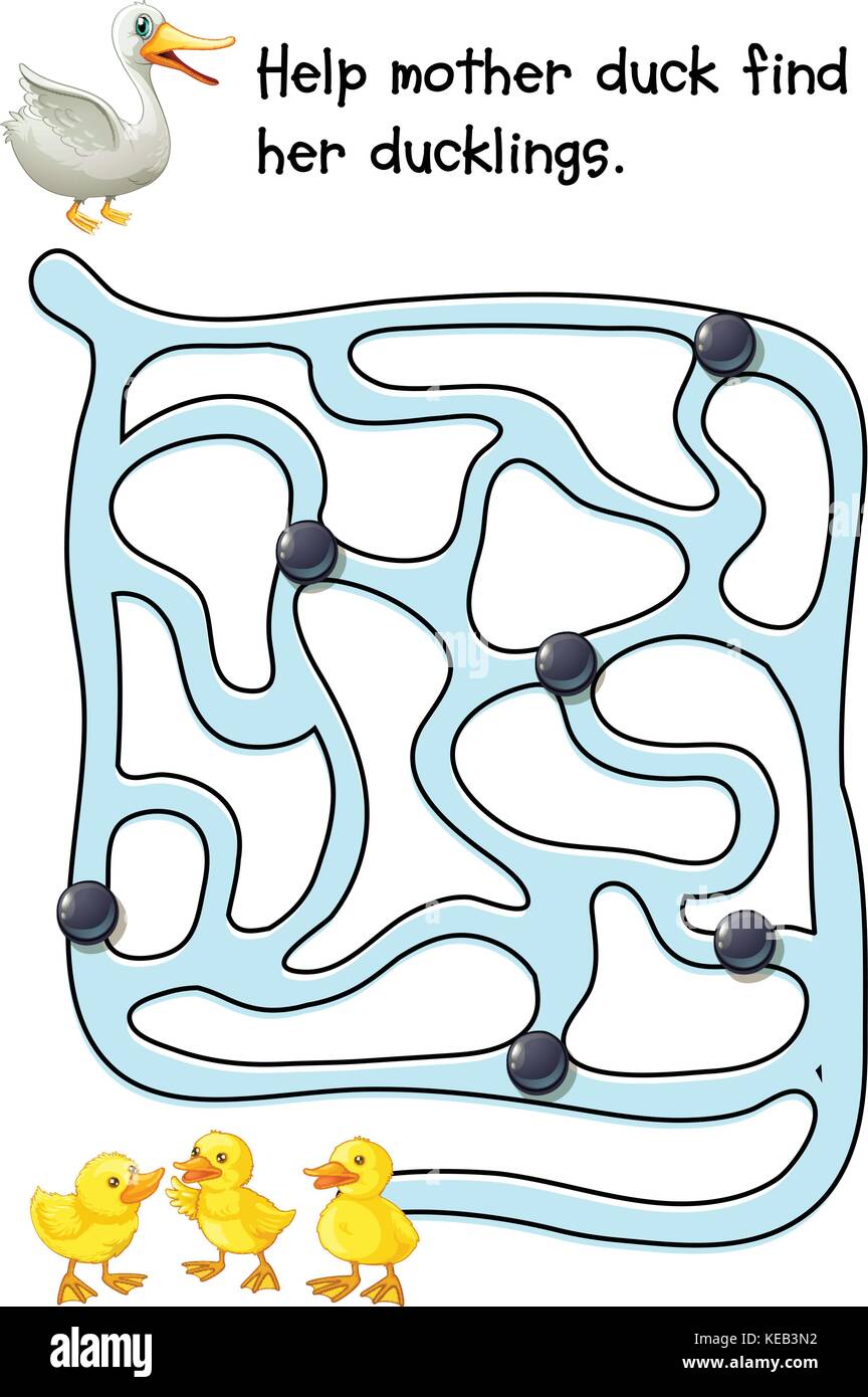 Illustration of a puzzle game with duck and ducklings Stock Vector ...