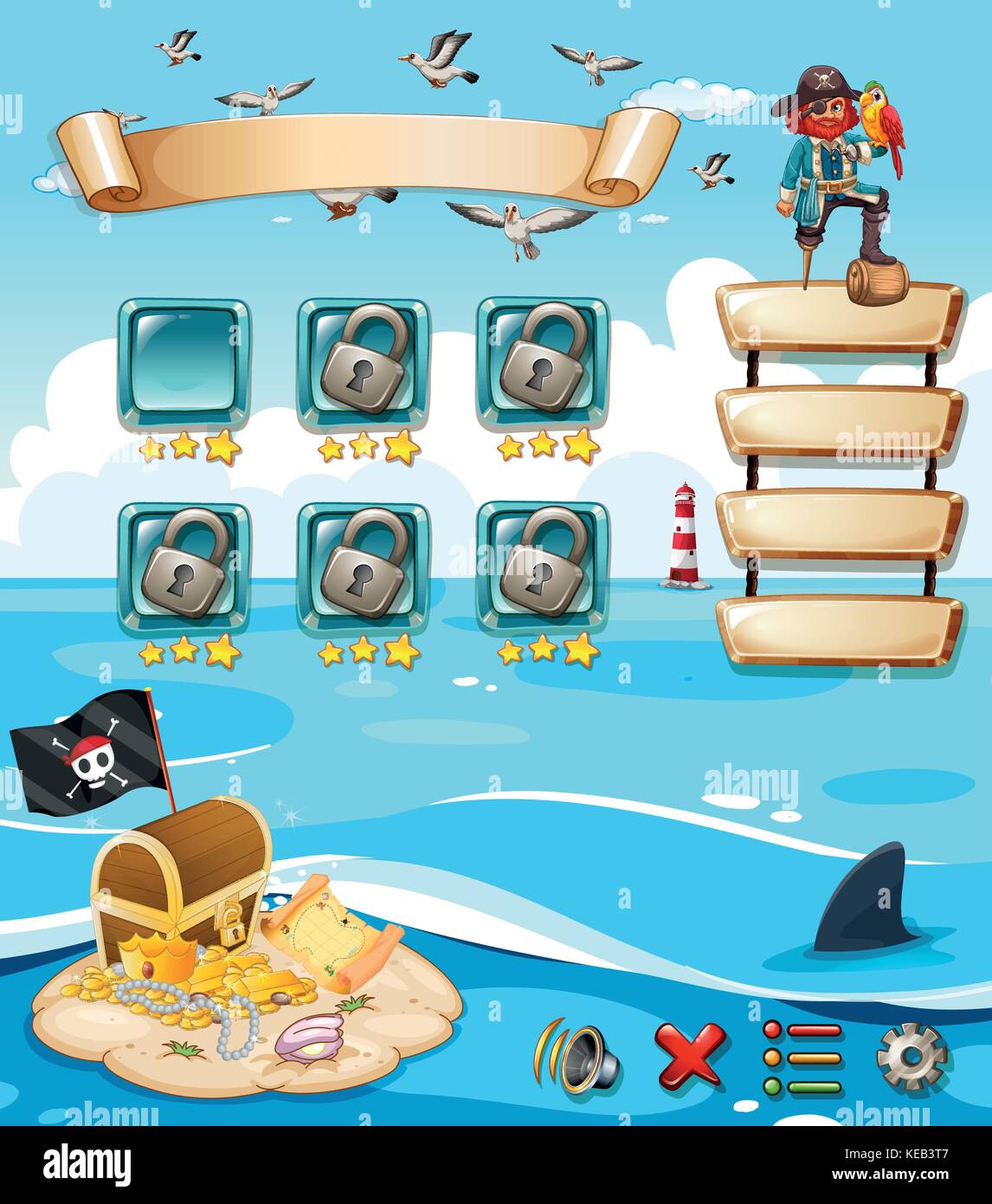 Computer game template with ocean view Stock Vector Image & Art - Alamy