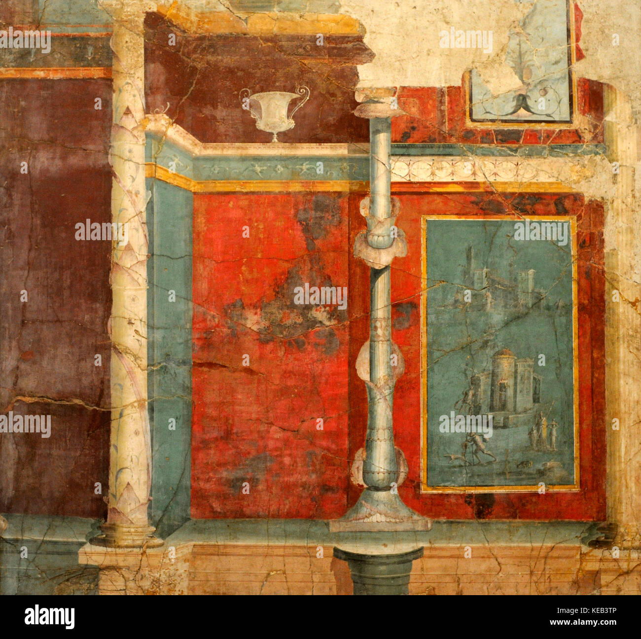 Roman fresco depicting an edículo, of which only the column of the left ...