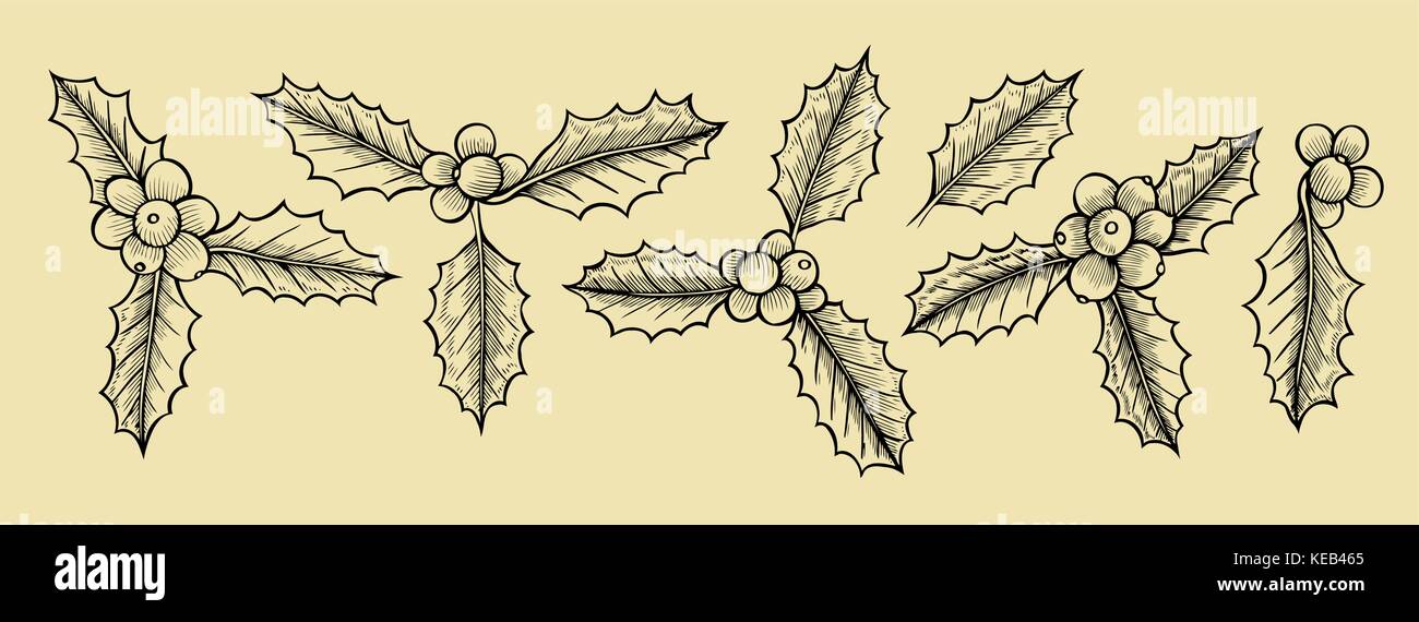 Vector set with Christmas mistletoe. Design elements isolated on beige ...