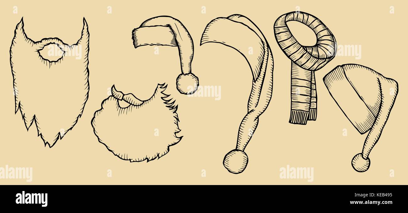 Set of Santa's hats. Sketch of christmas hat, doodle style. For new ...
