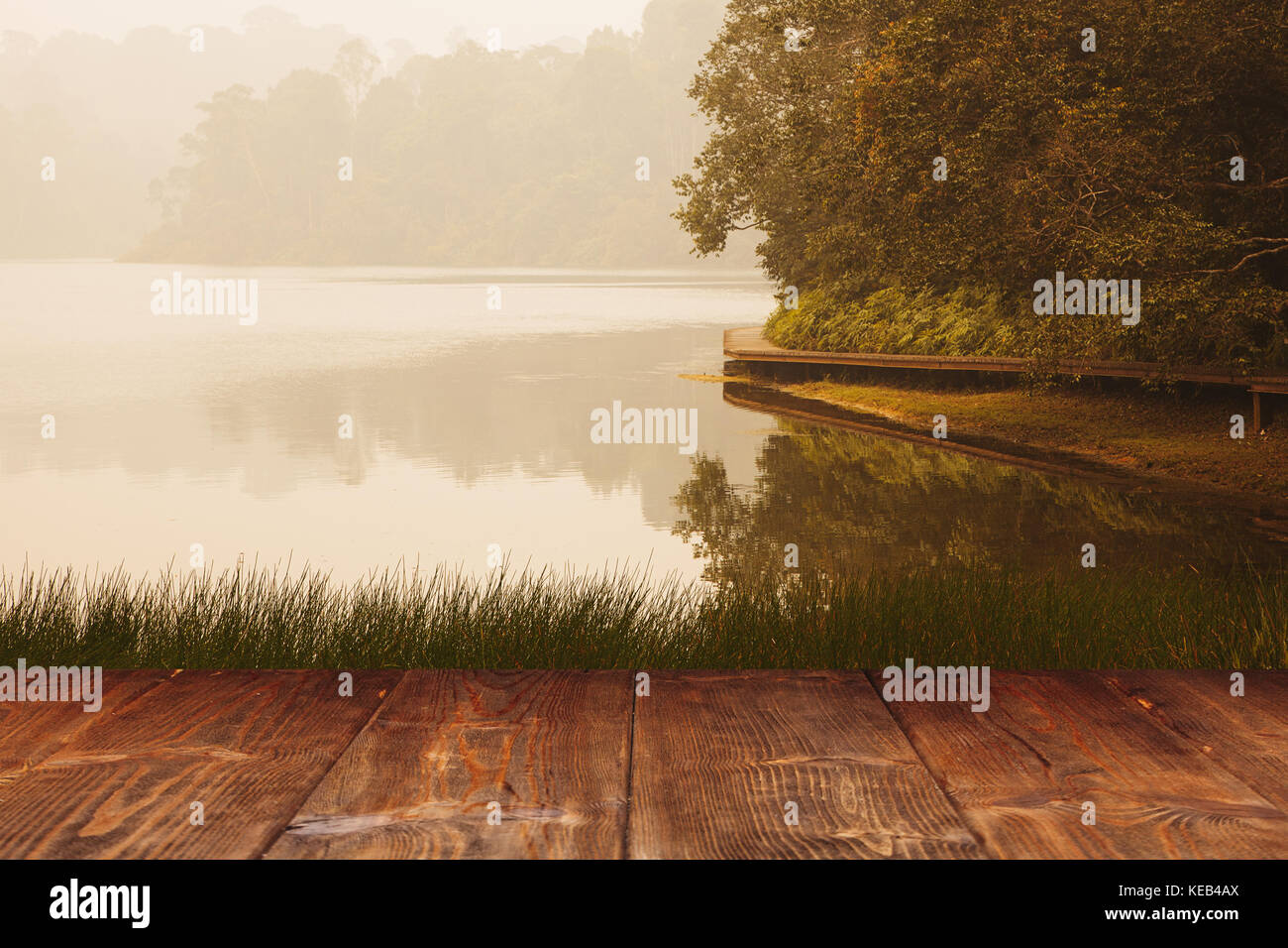 Table on a park lake background Stock Photo - Alamy