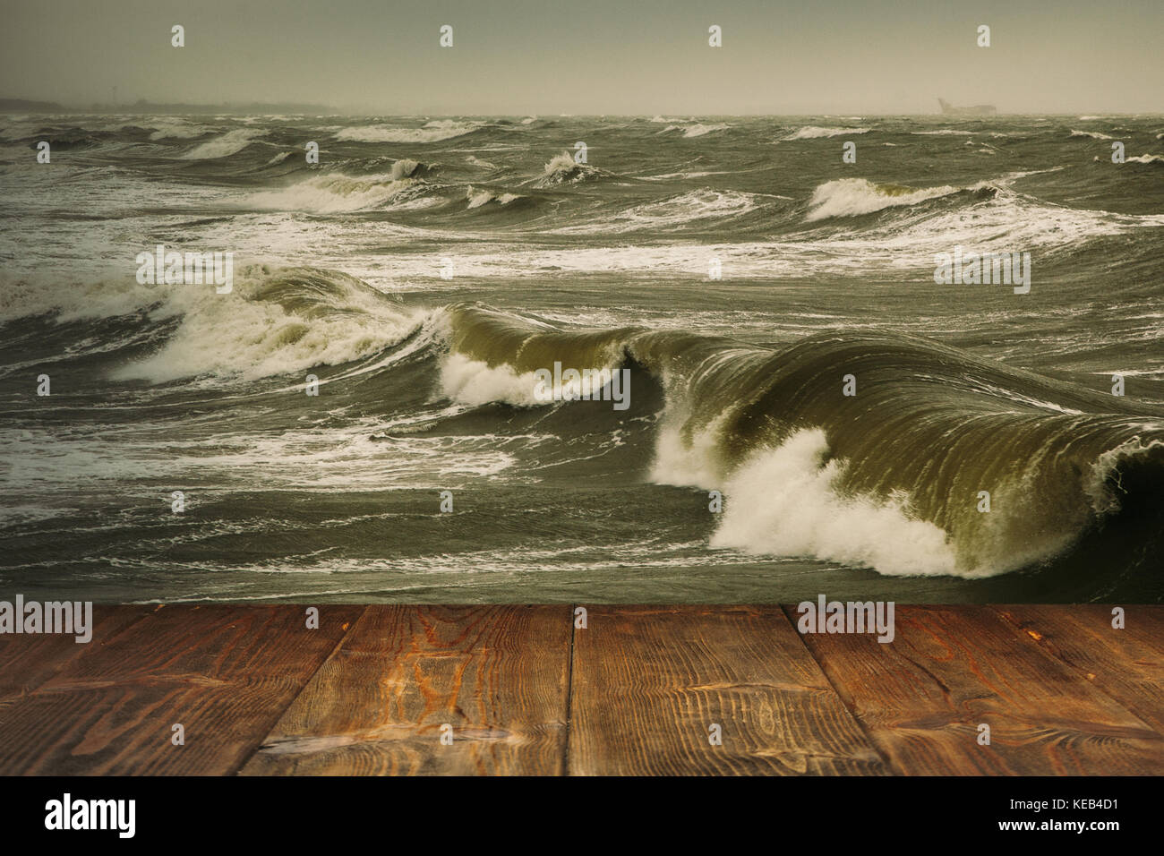 Table on stormy sea background Stock Photo - Alamy