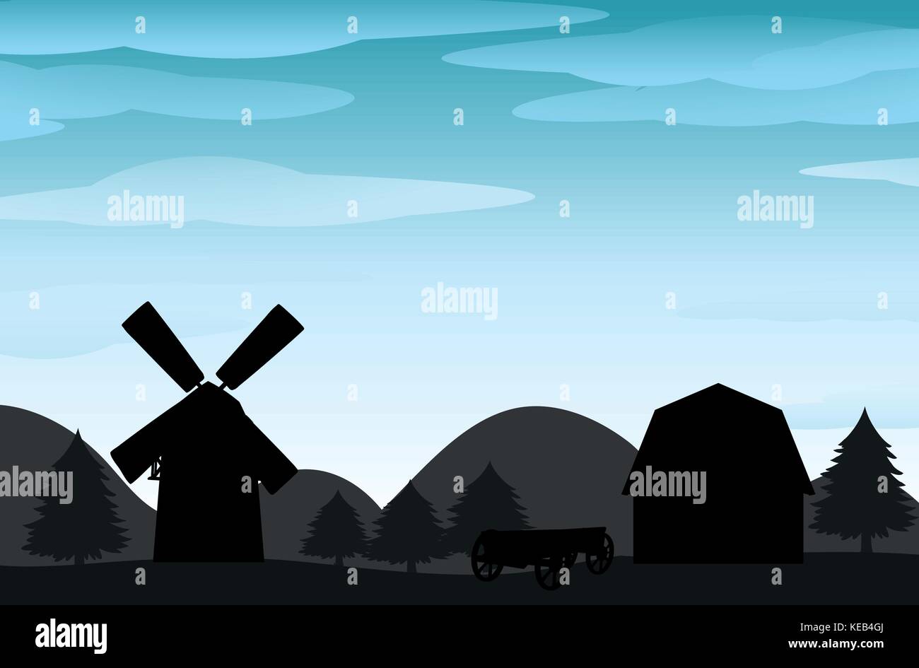 Silhouette farm view with windmill and barn Stock Vector Image & Art ...