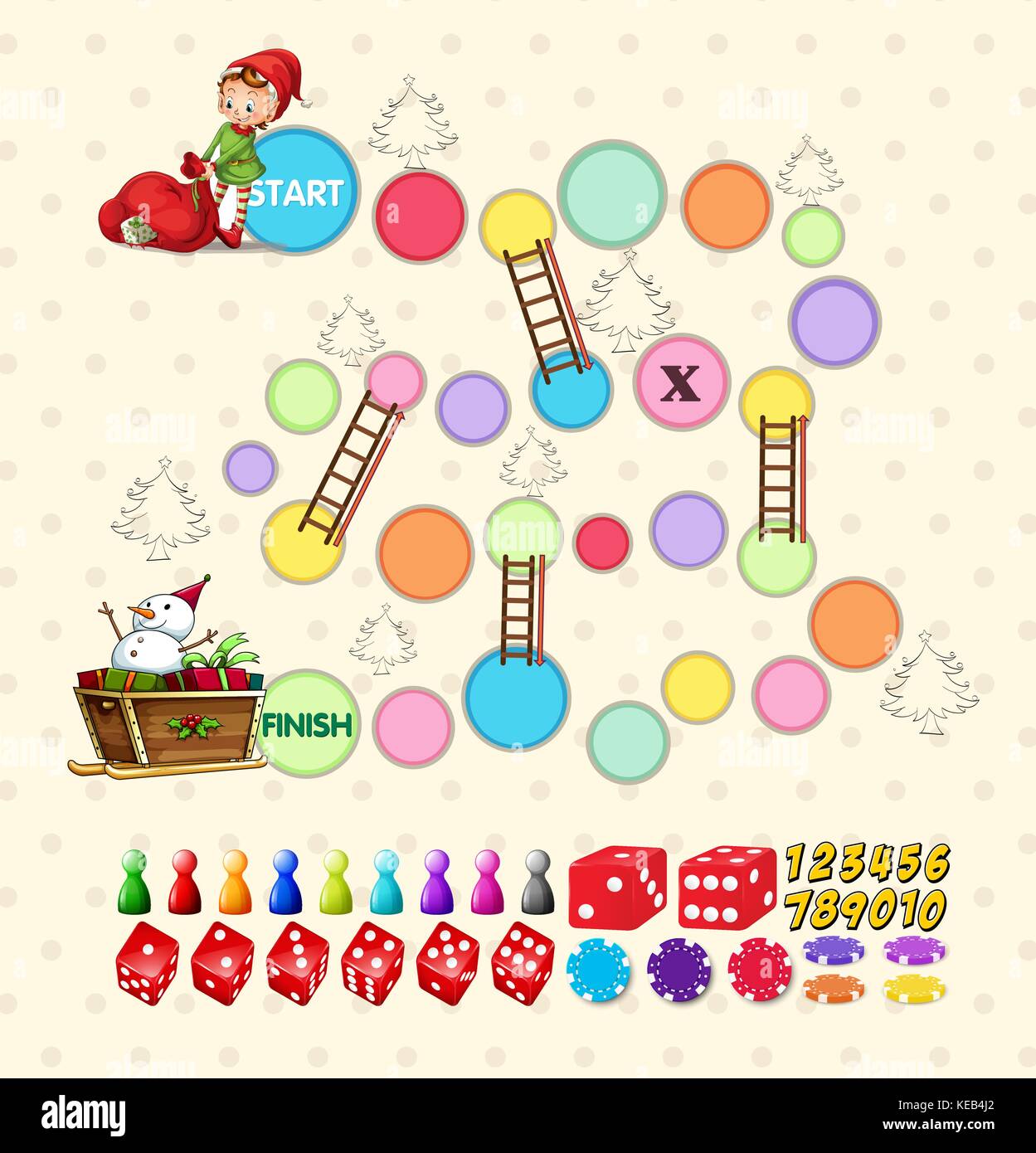 Illustration of a boardgame template with elf and snowman Stock Vector ...
