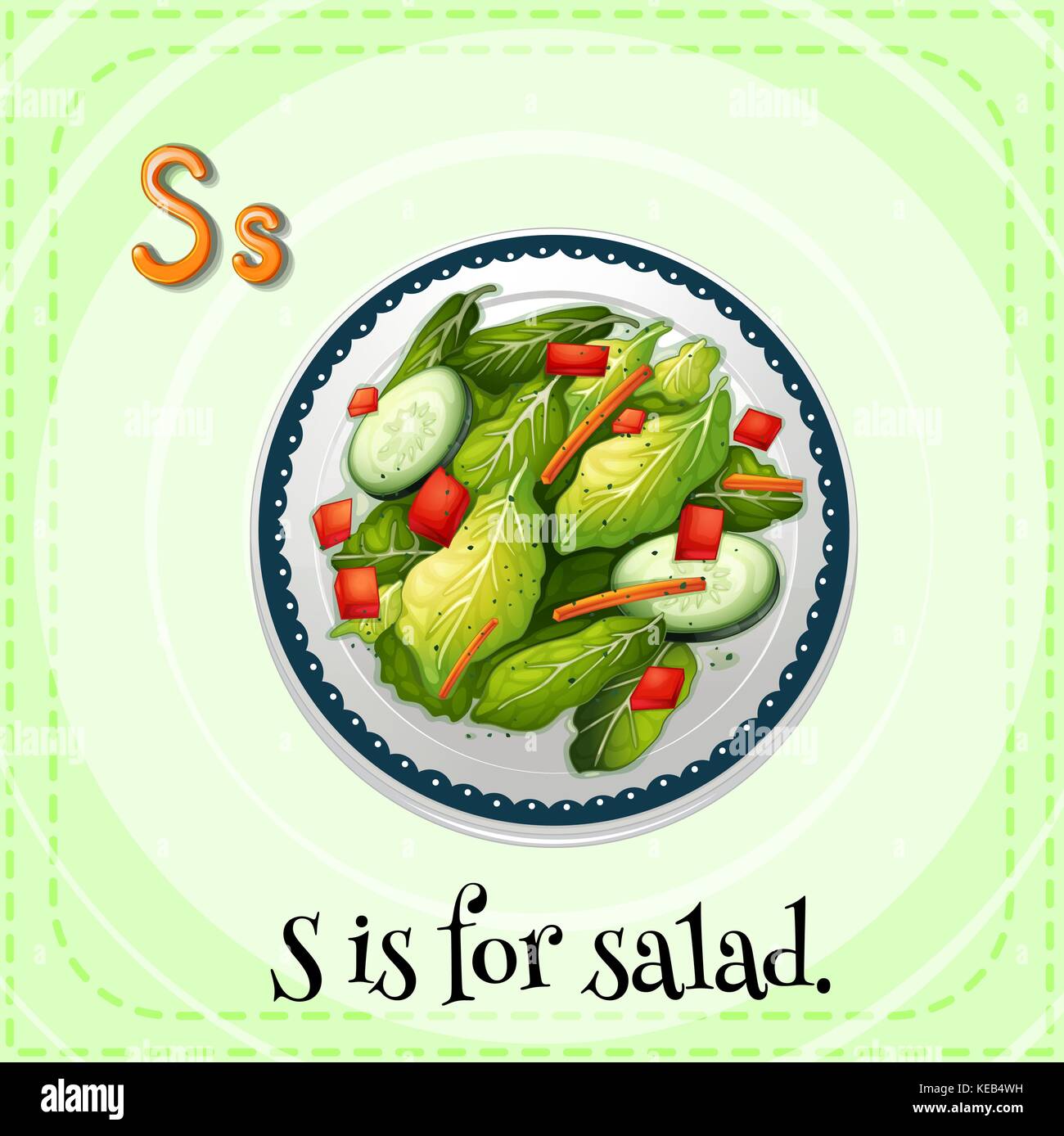Flashcard of a letter S with a picture of salad Stock Vector Image ...