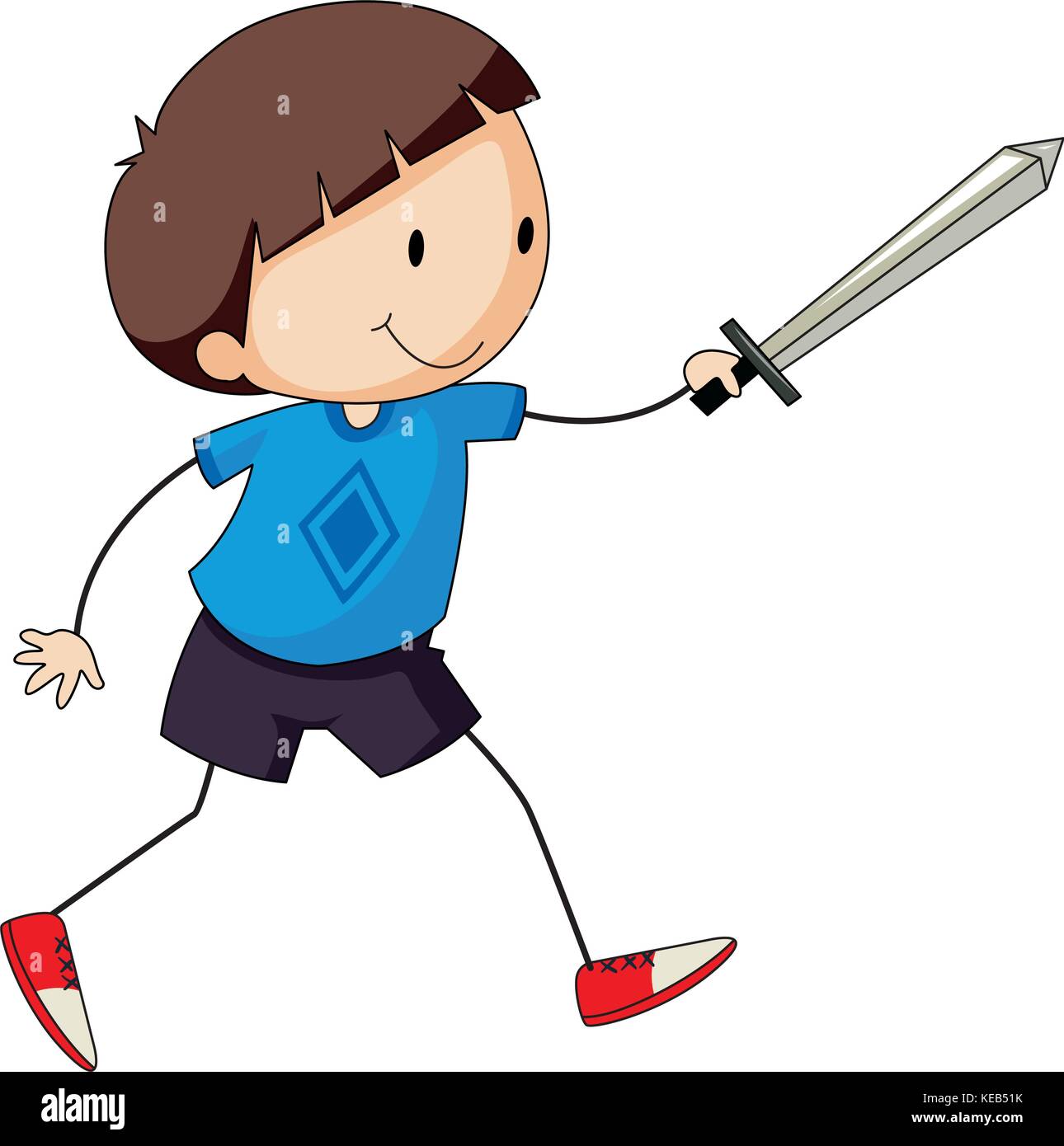 Closeup happy boy playing with a sword Stock Vector Image & Art - Alamy