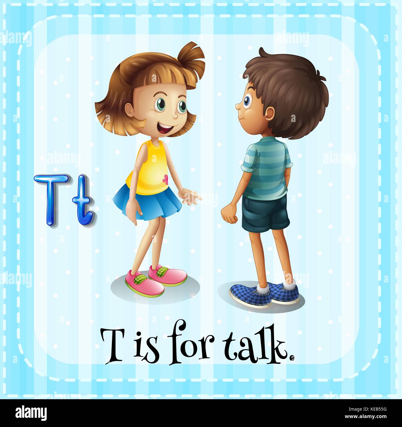 Flashcard of a letter T with a picture of children talking Stock Vector ...