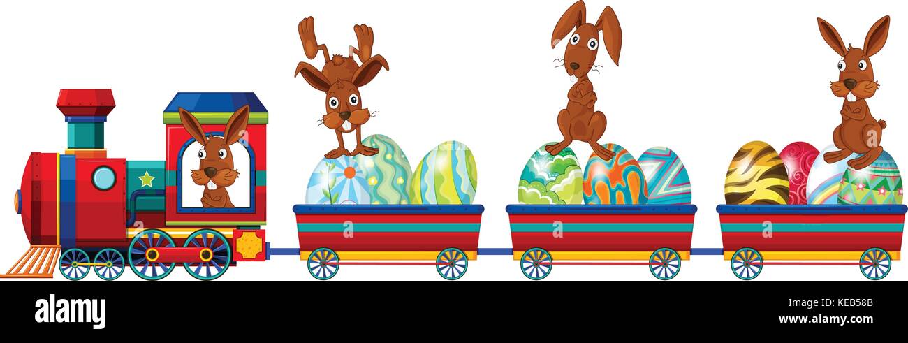 Easter rabbits riding on a train with easter eggs Stock Vector Image ...