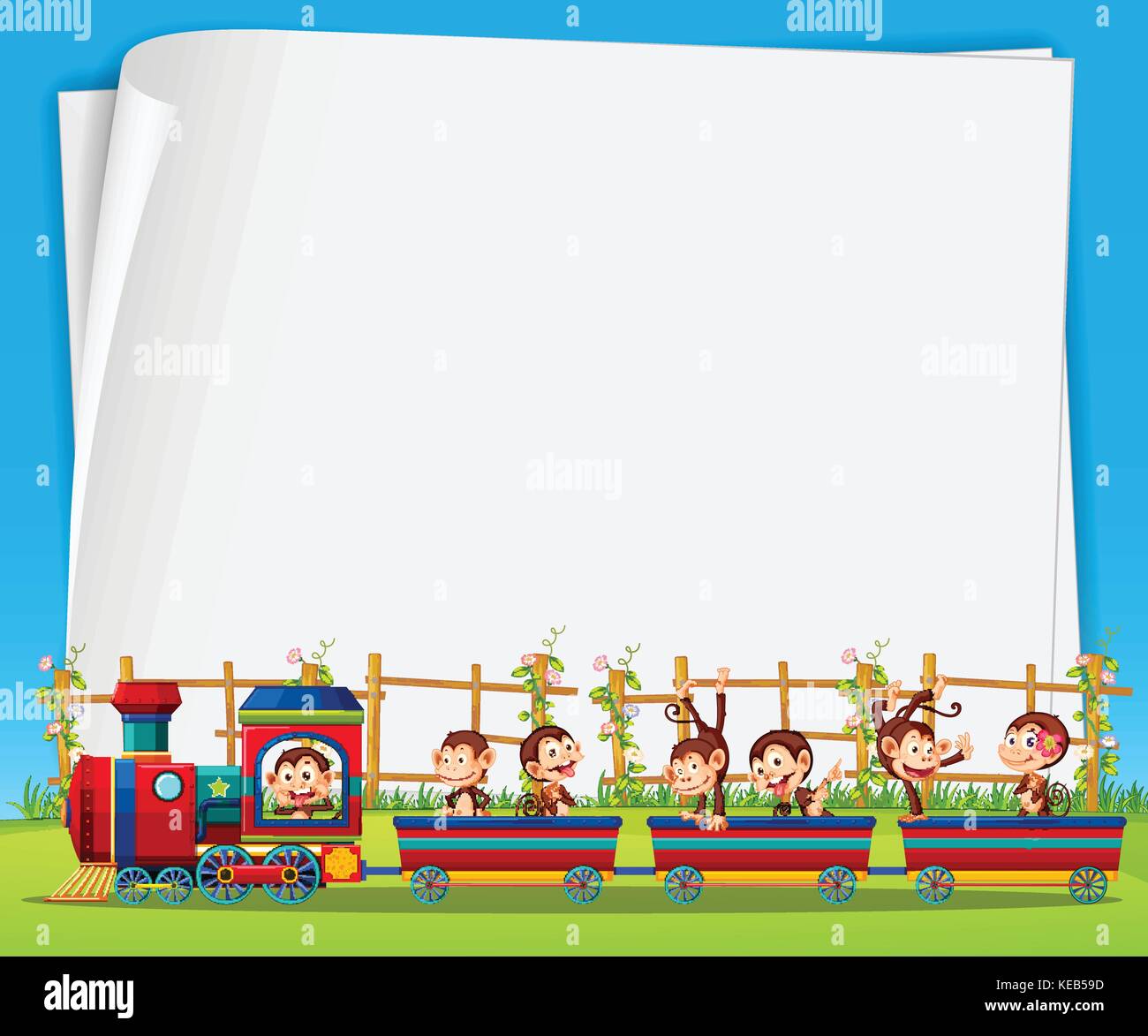 Banner with monkeys riding on the train background Stock Vector Image ...