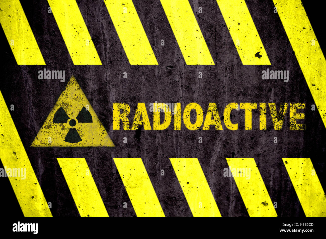 Radioactive (ionizing radiation) danger symbol and word with yellow and ...