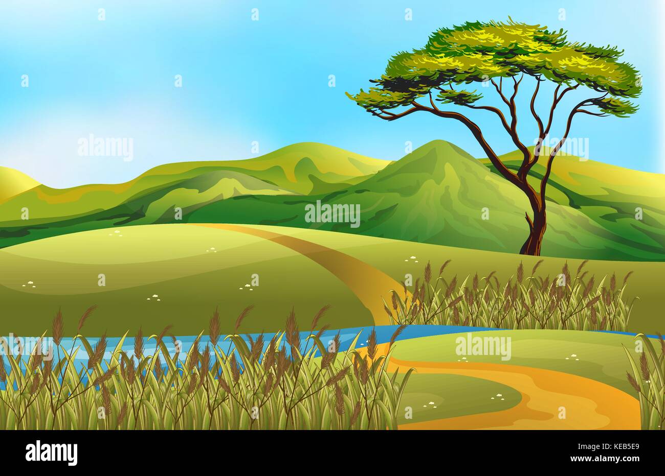 Illustration of a field with river run through Stock Vector Image & Art ...