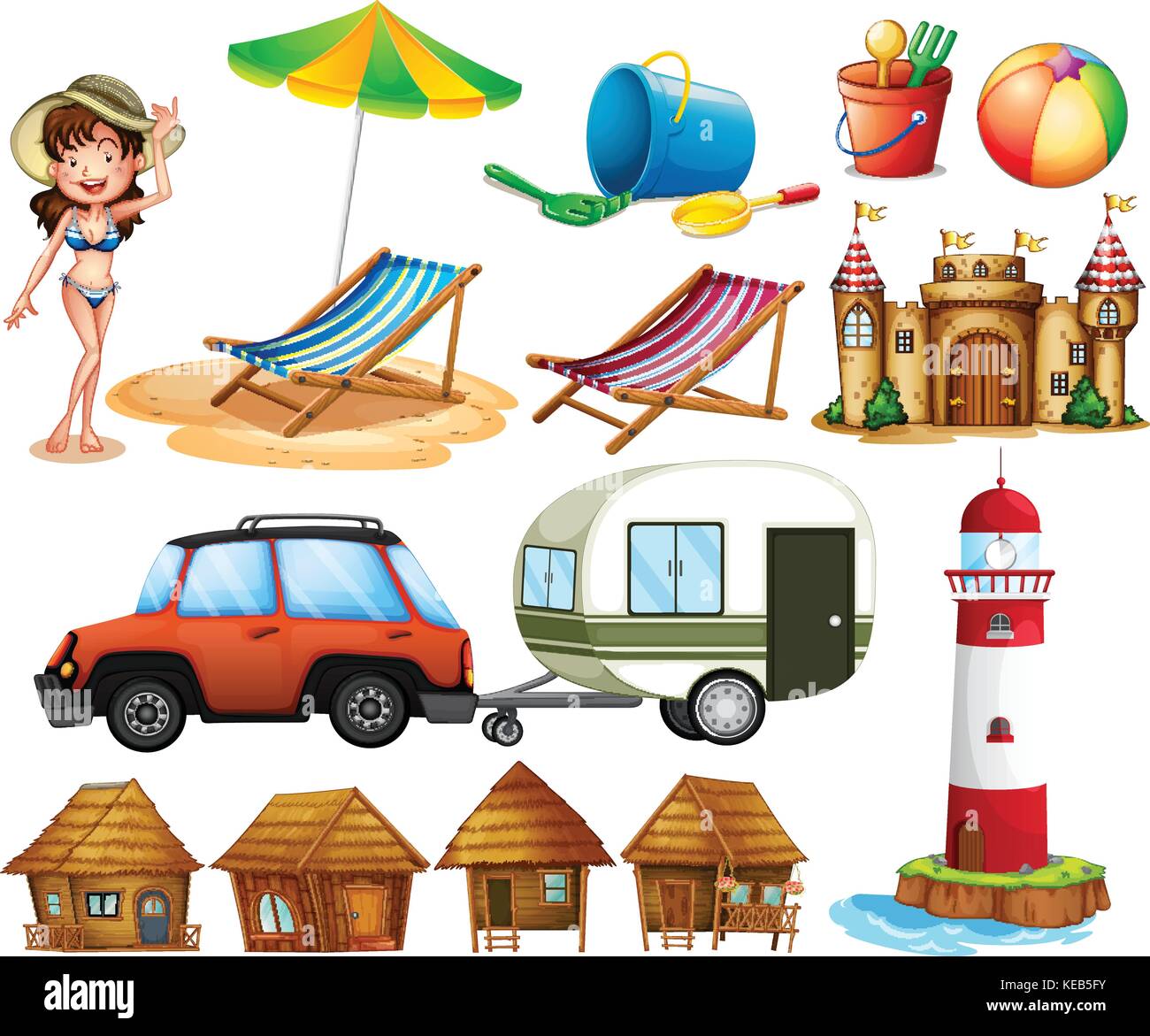 Different beach items and the tourist Stock Vector Image & Art - Alamy