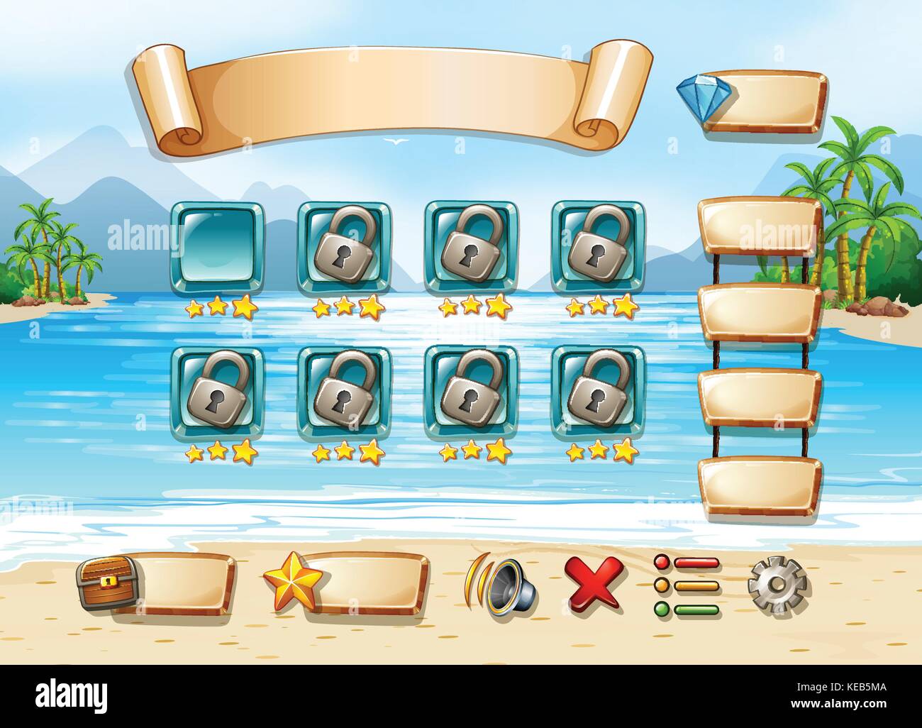 Illustration of a computer game with beach background Stock Vector ...
