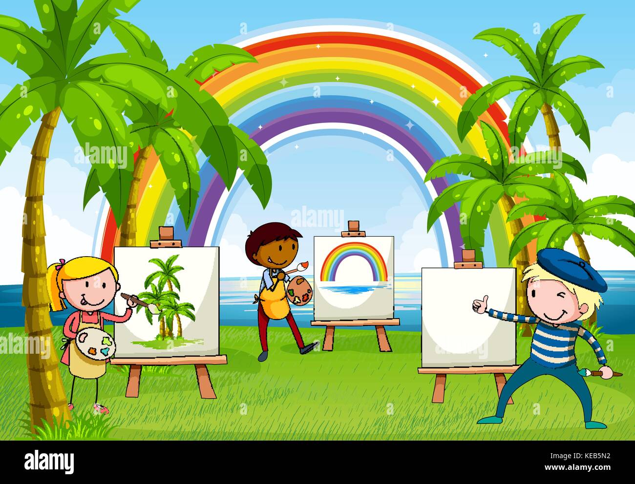 Children drawing outdoors Stock Vector Images - Alamy