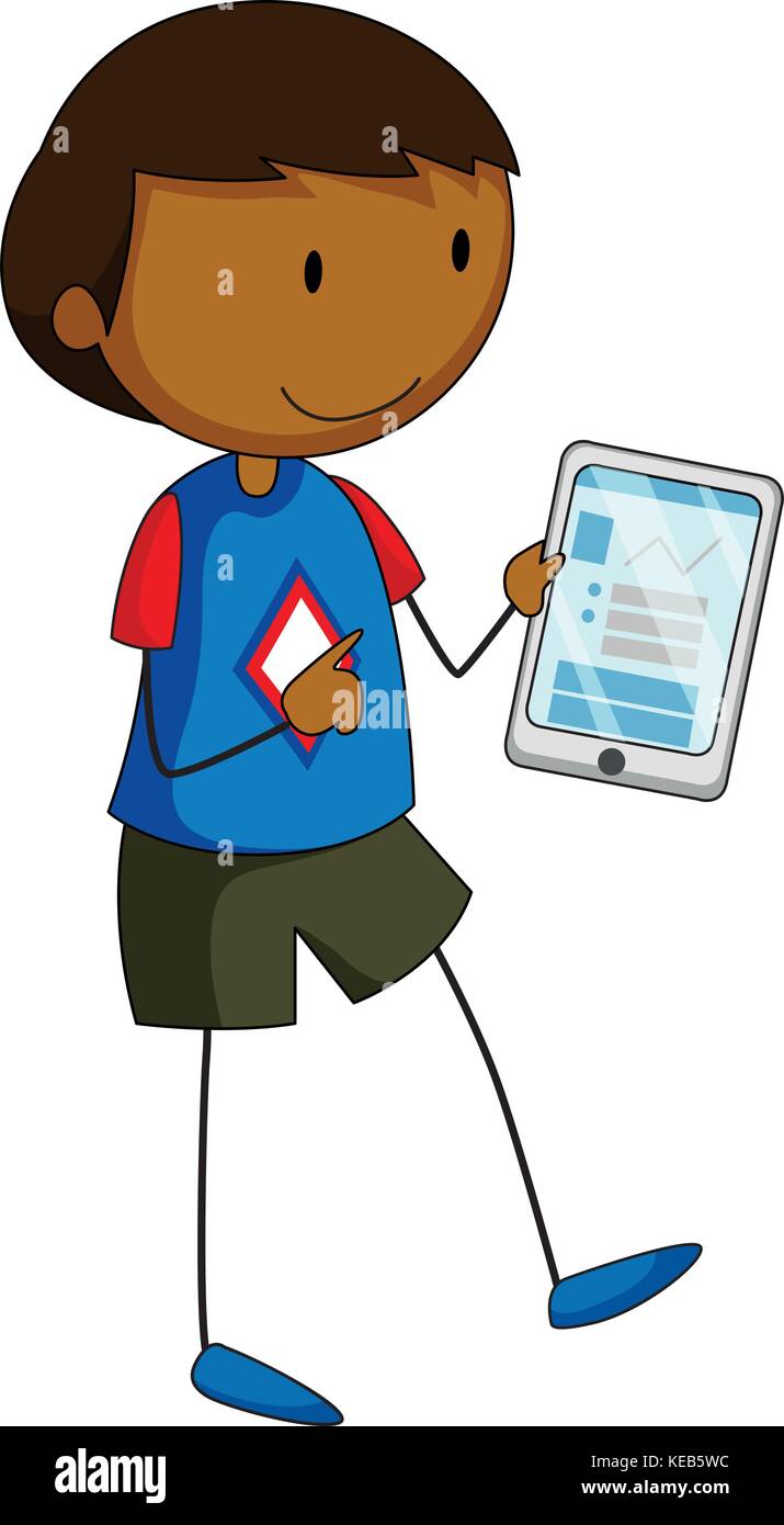 Little boy holding tablet computer in his hand Stock Vector Image & Art ...