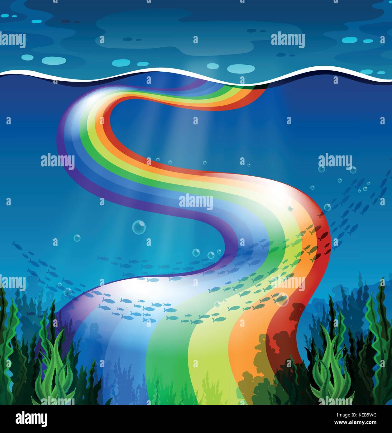 School of fish underwater with rainbow reflection through it Stock ...