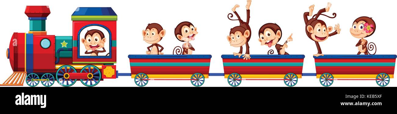 Happy monkeys riding on a train Stock Vector Image & Art - Alamy