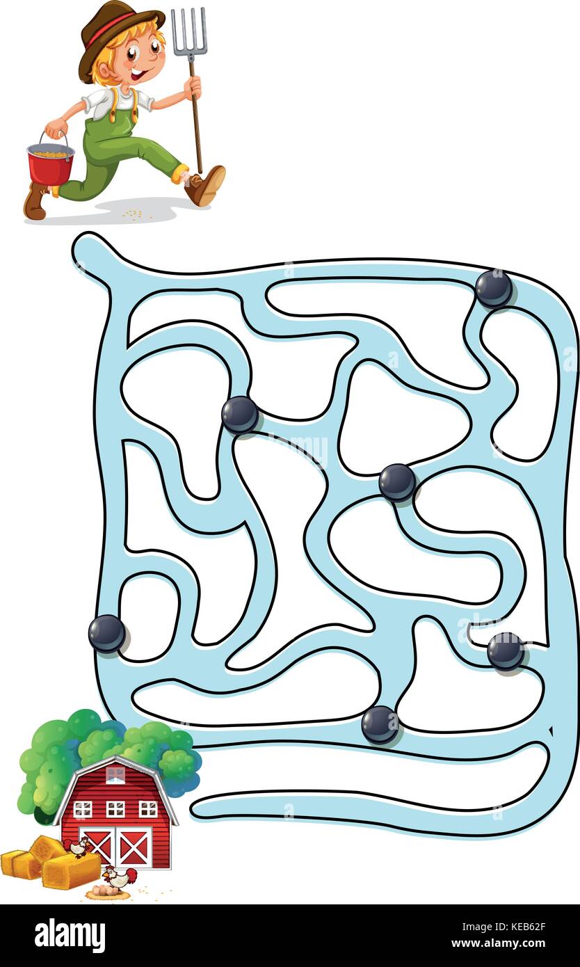 Illustration of a puzzle game with farmer and barn Stock Vector Image ...