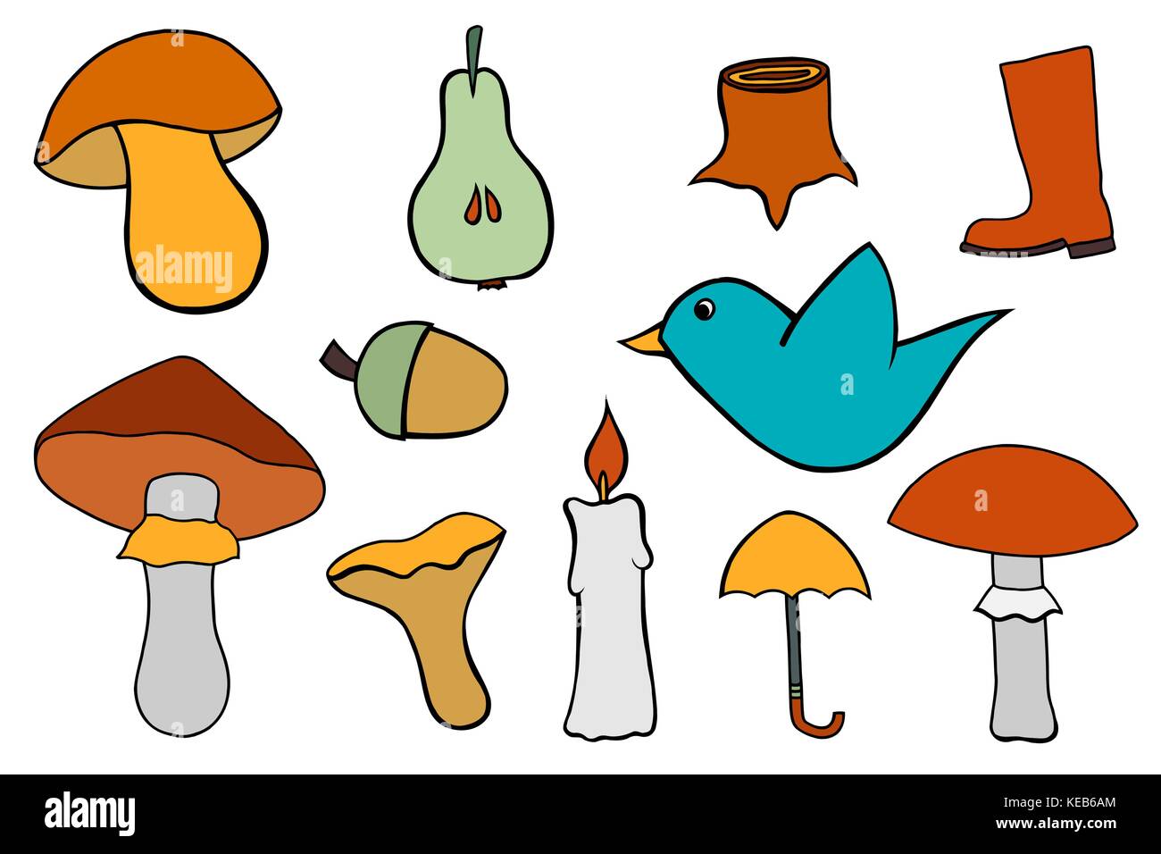 Autumn vector set. Hand drawn colored objects group. Isolated on white ...