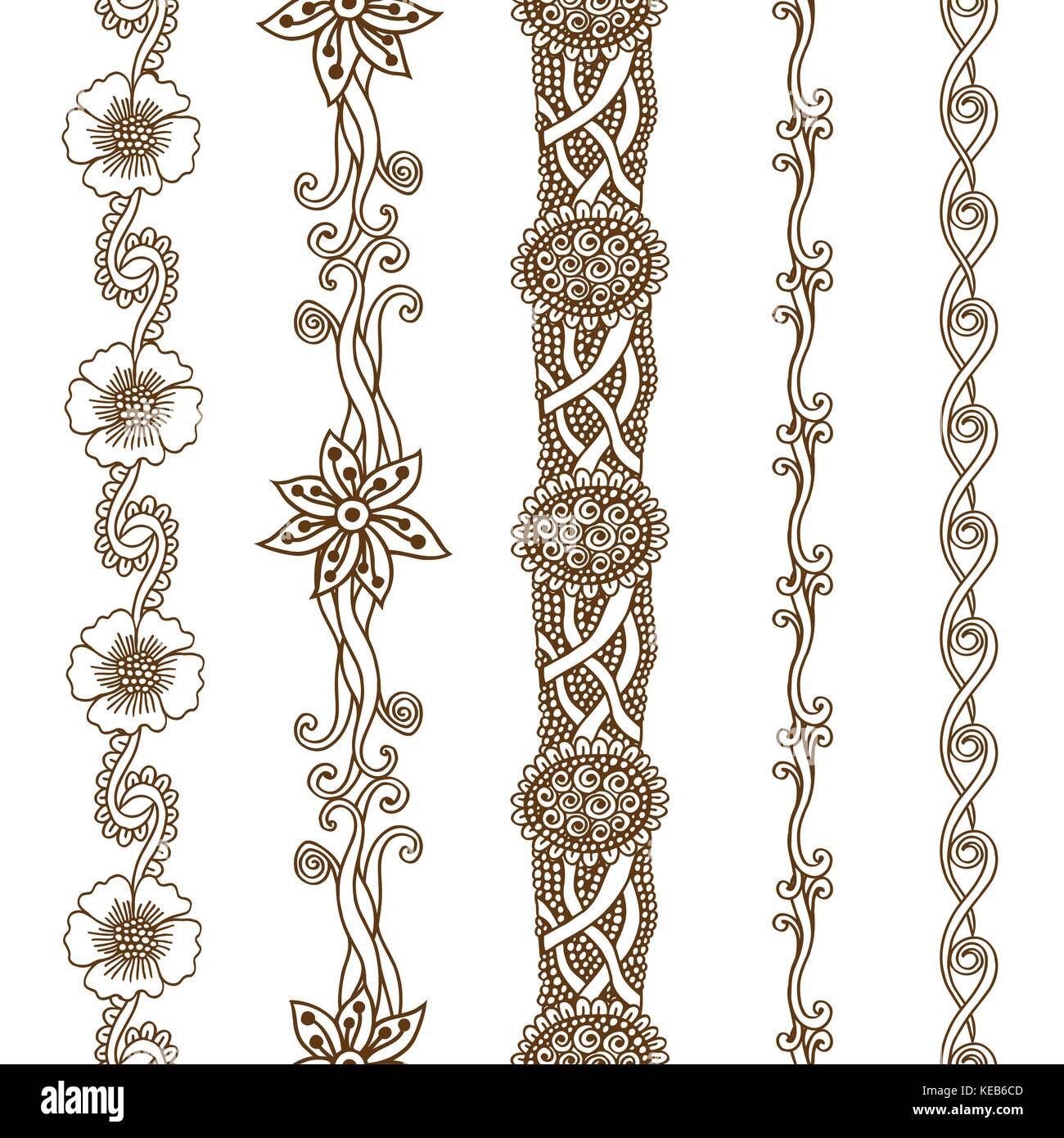Vector set vintage ornate borders. Hand drawn henna mehndi tattoo ...