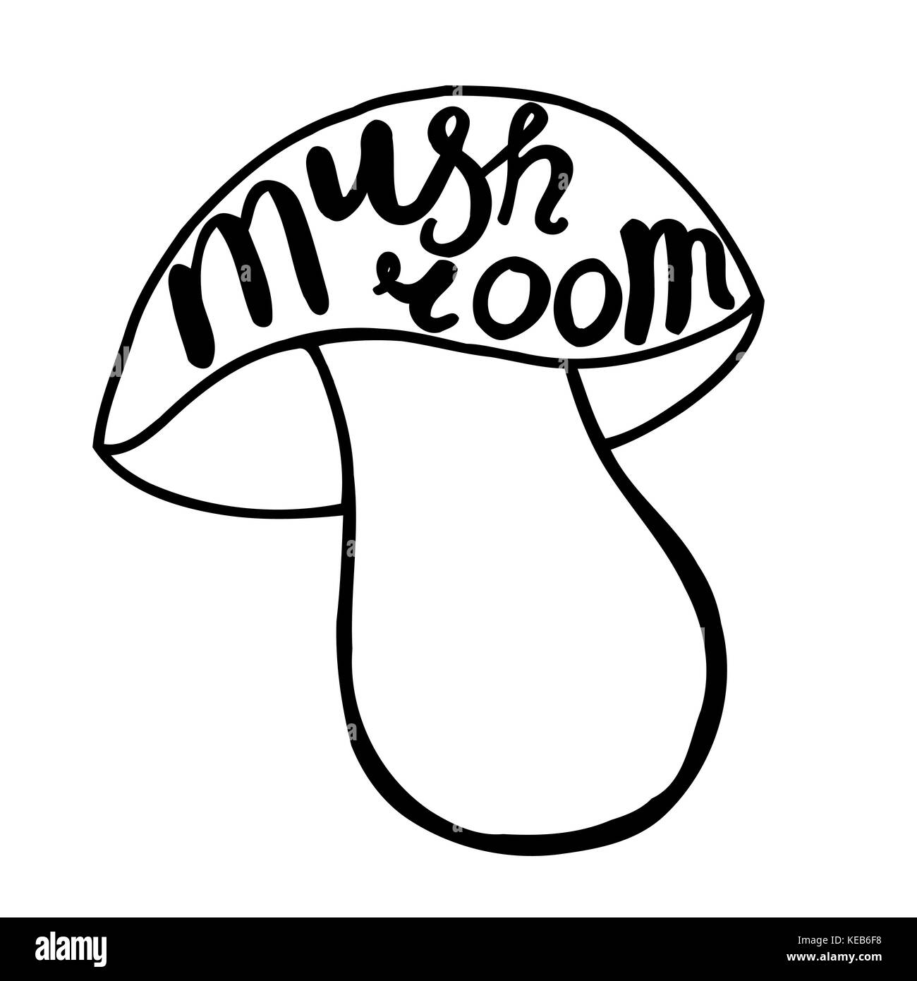 Mushroom graphic drawing trace with art lettering. Vector illustration ...