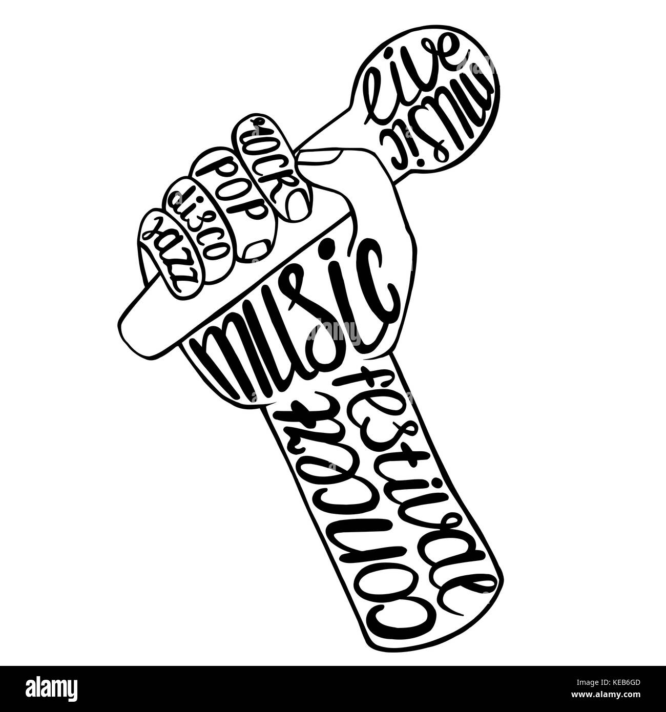 Hand singer holding the microphone, with the text. Vector illustration ...