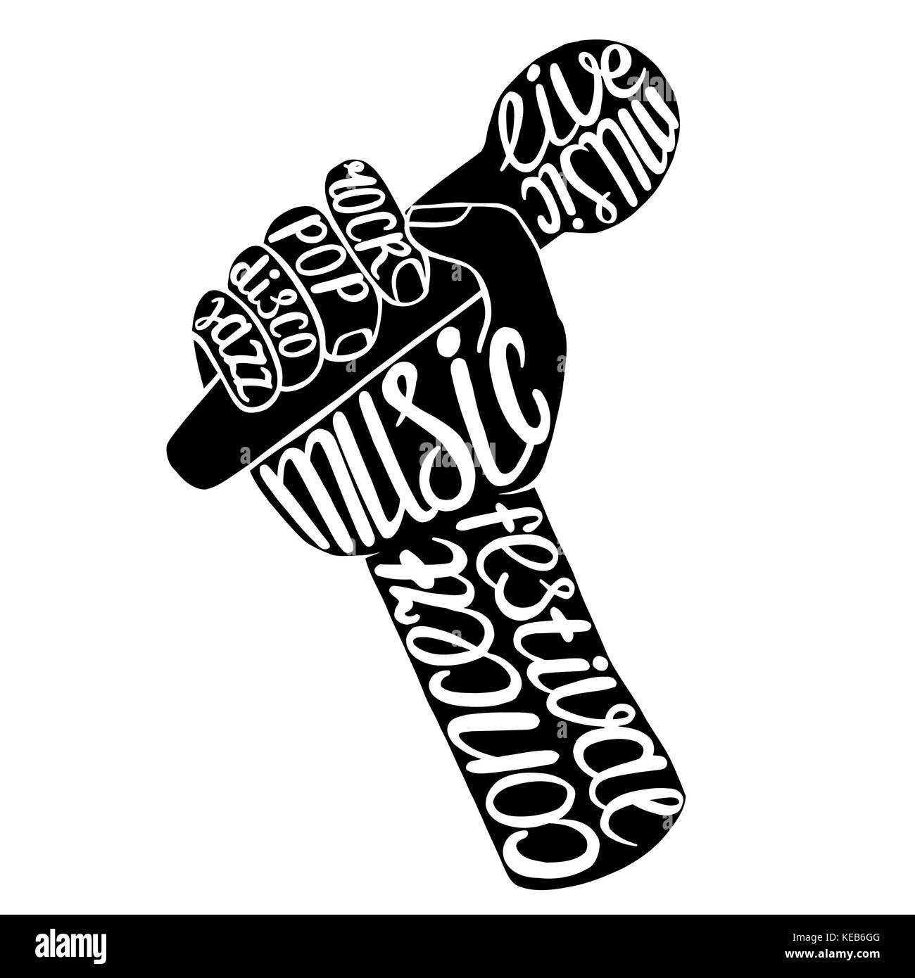 Hand singer holding the microphone, with the text. Vector illustration ...
