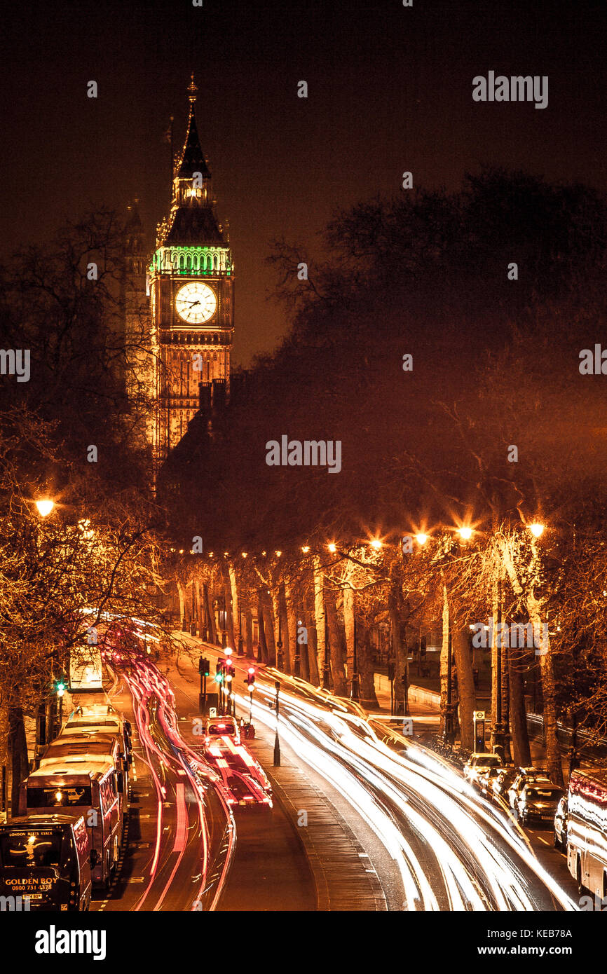 light trails at Big ben , london, uk Stock Photo - Alamy