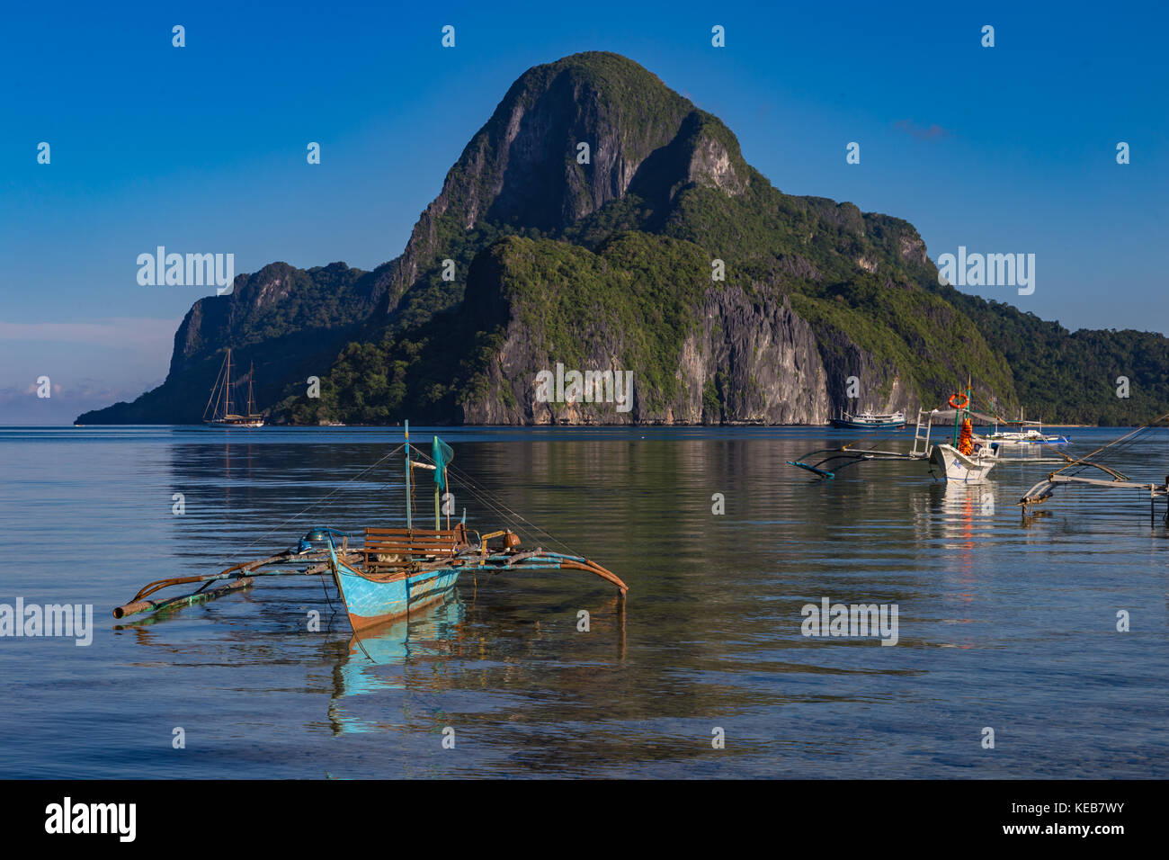 Asia, Philippines, Palawan, El Nido. Early morning view across the bay ...