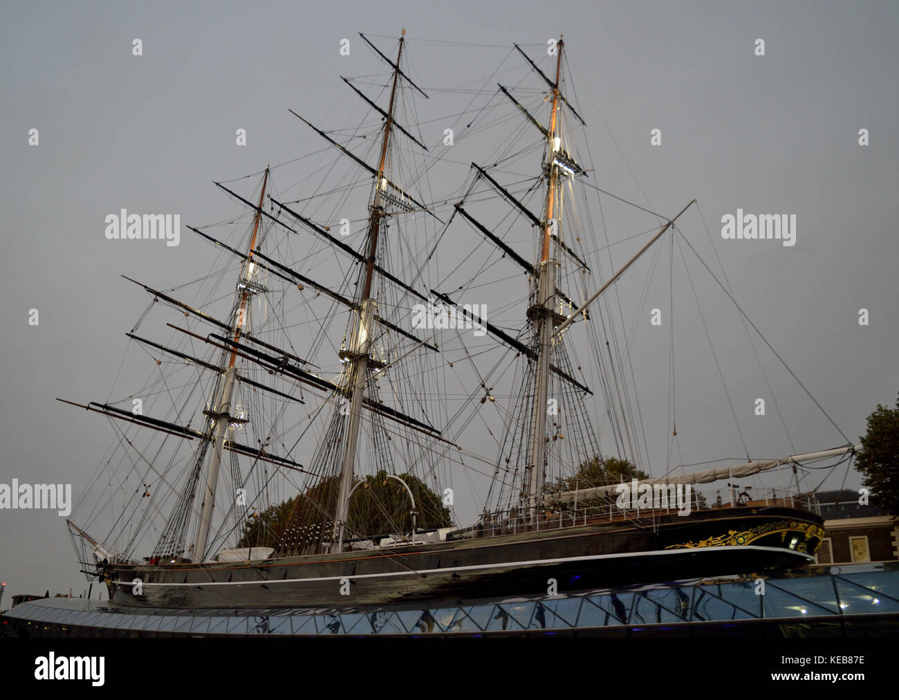 Historic Tea Clipper, Cutty Sark, in Maritime Greenwich after dark ...