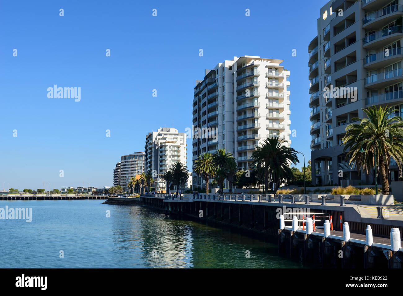 Apartment blocks on seafront at Port Melbourne, a coastal suburb of ...