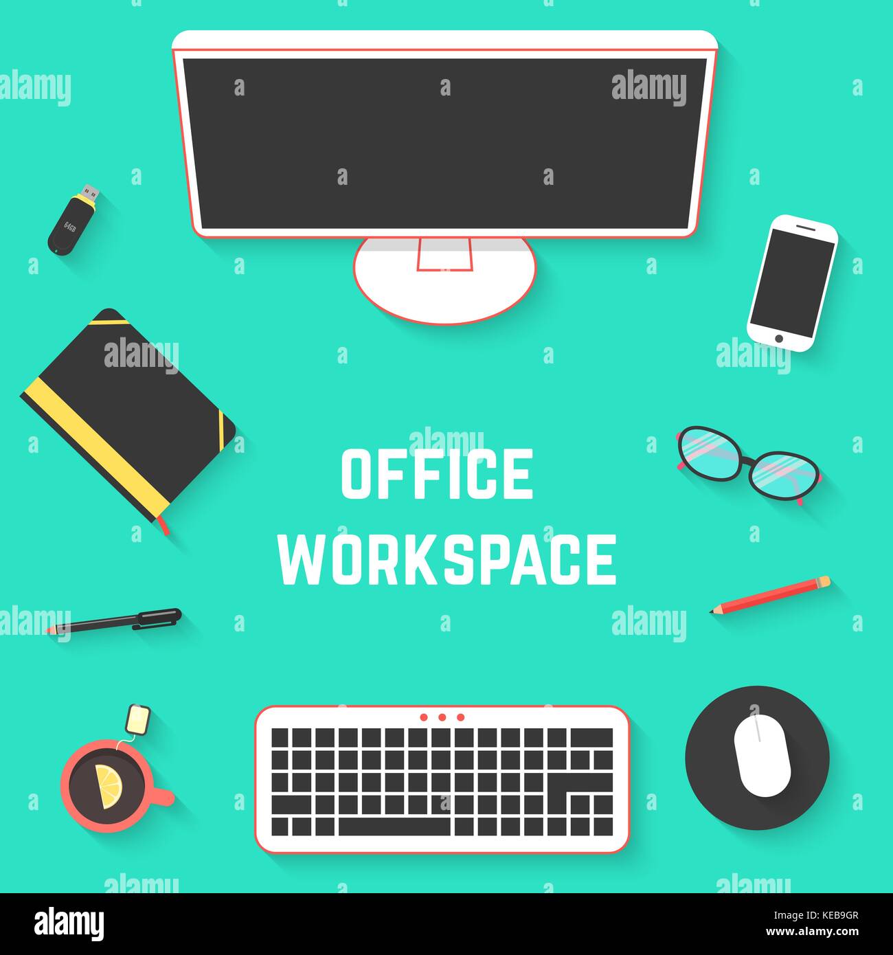 top view of office desk with pc Stock Vector Image & Art - Alamy