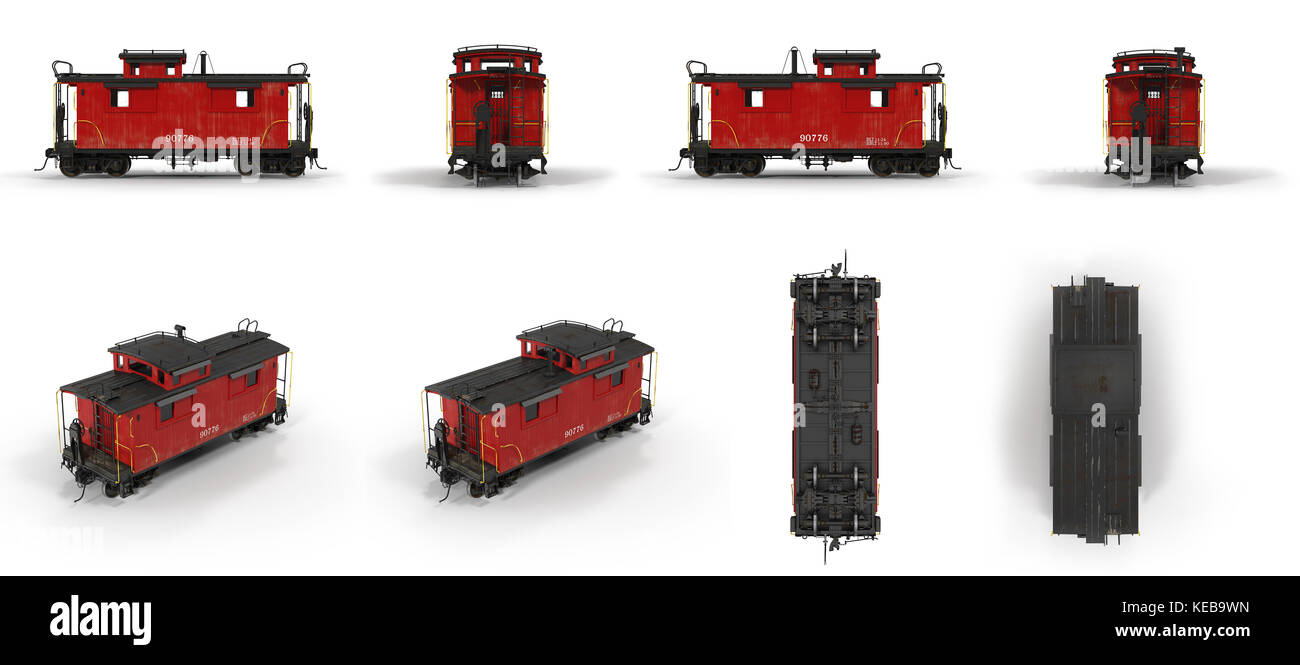 Red Caboose isolated on white. 3D Illustration Stock Photo - Alamy