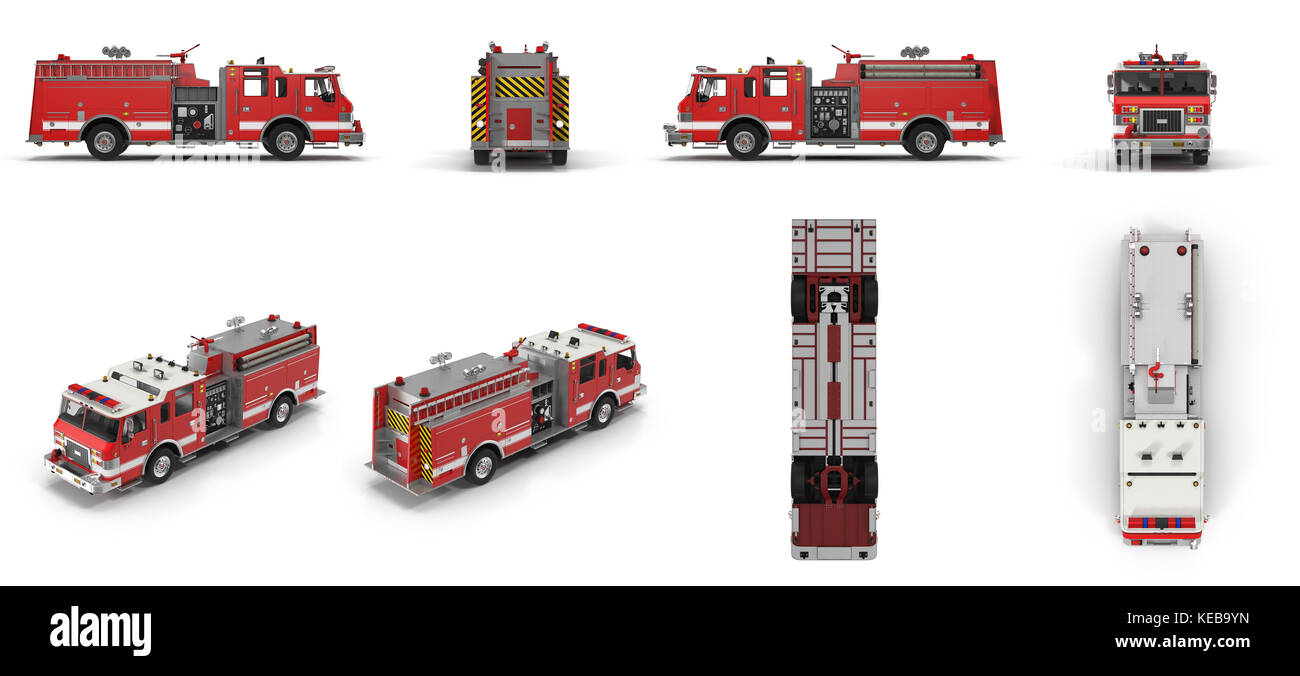 Fire Rescue Truck isolated on white. 3D Illustration Stock Photo - Alamy