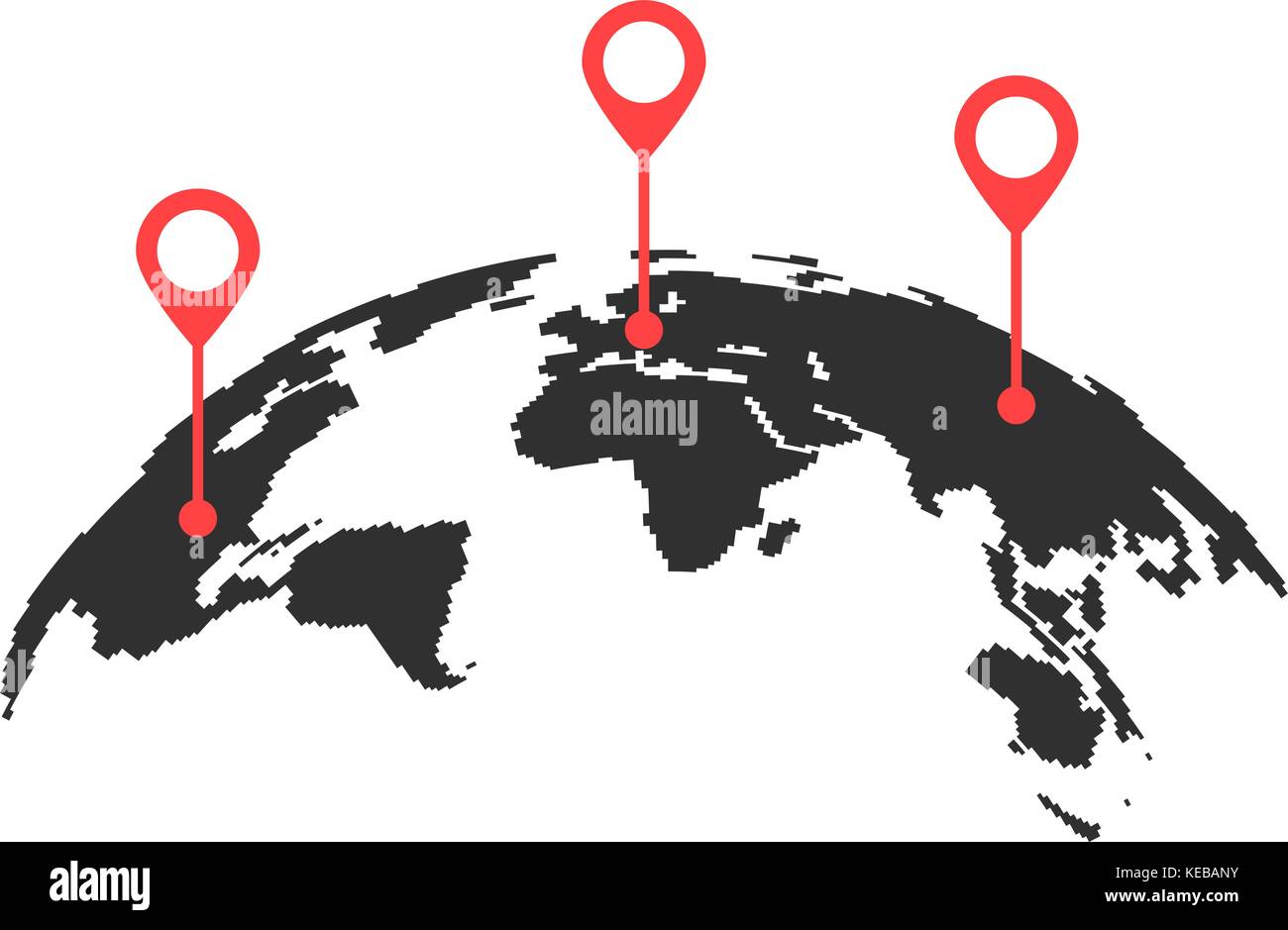 curved world map with red pins Stock Vector Image & Art - Alamy