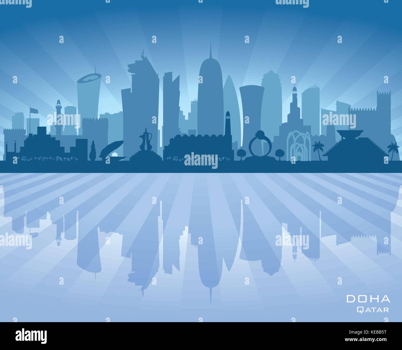 Doha Qatar city skyline vector silhouette illustration Stock Vector ...