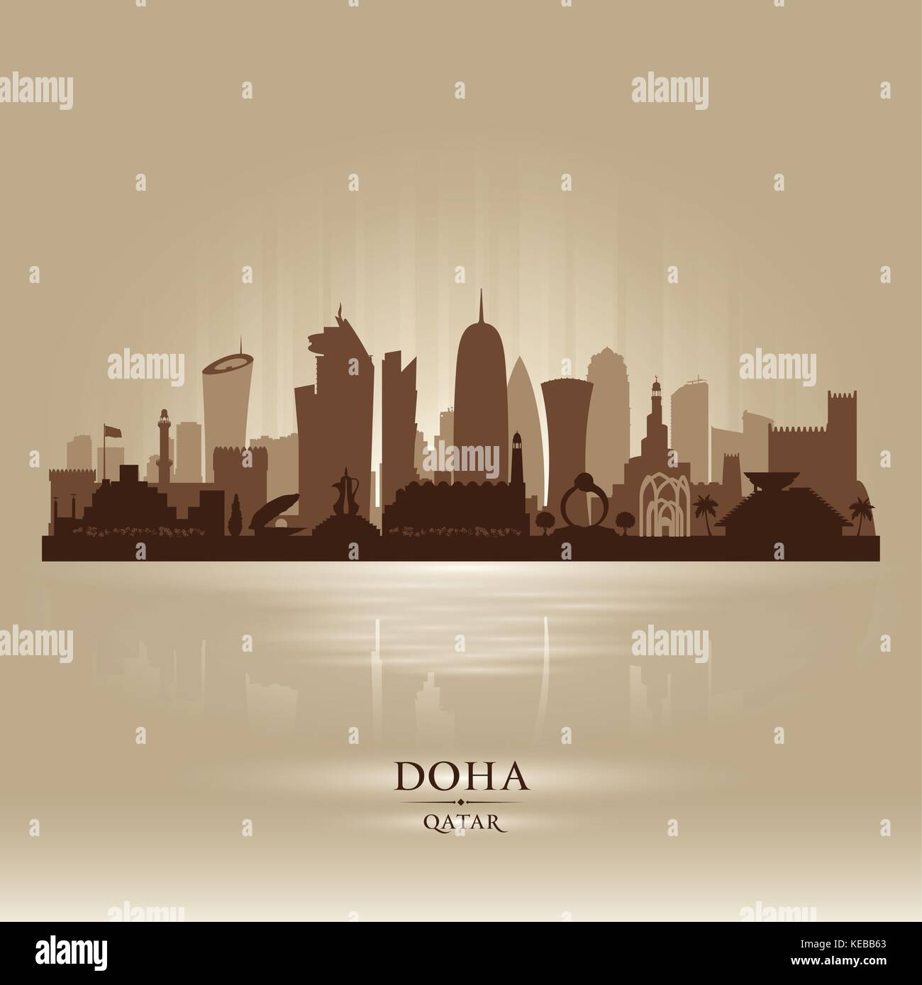 Doha Qatar city skyline vector silhouette illustration Stock Vector ...