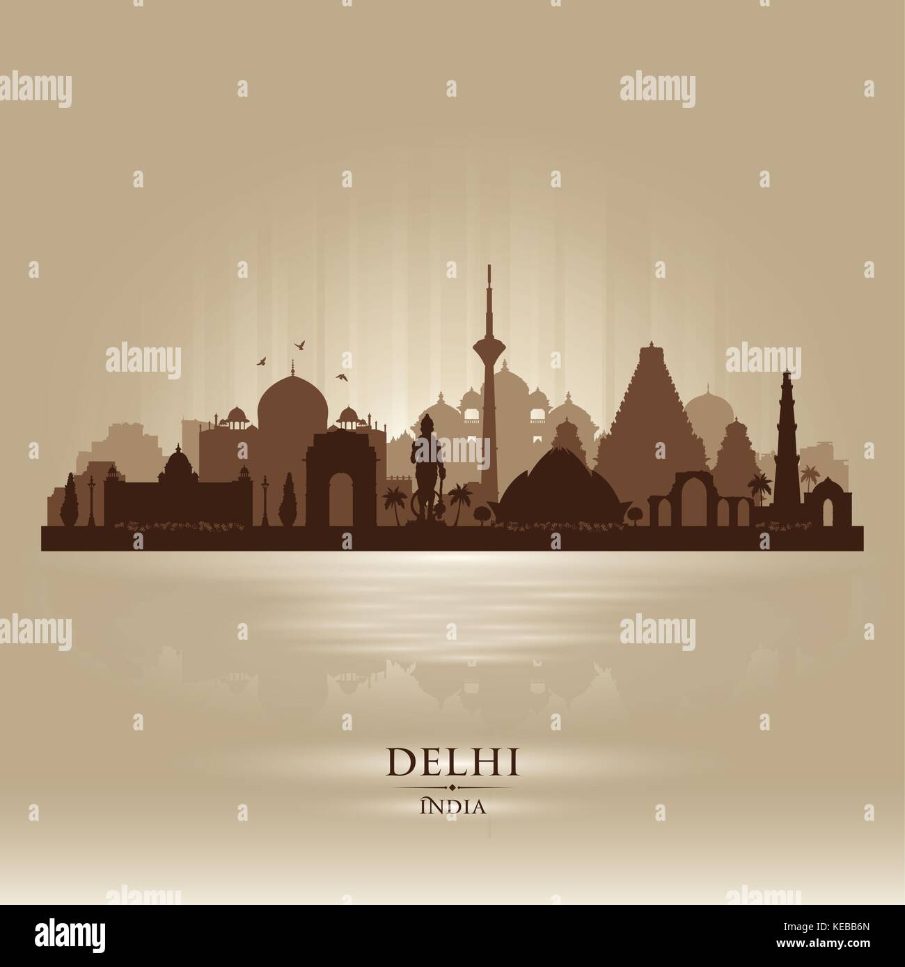 Delhi India city skyline vector silhouette illustration Stock Vector ...