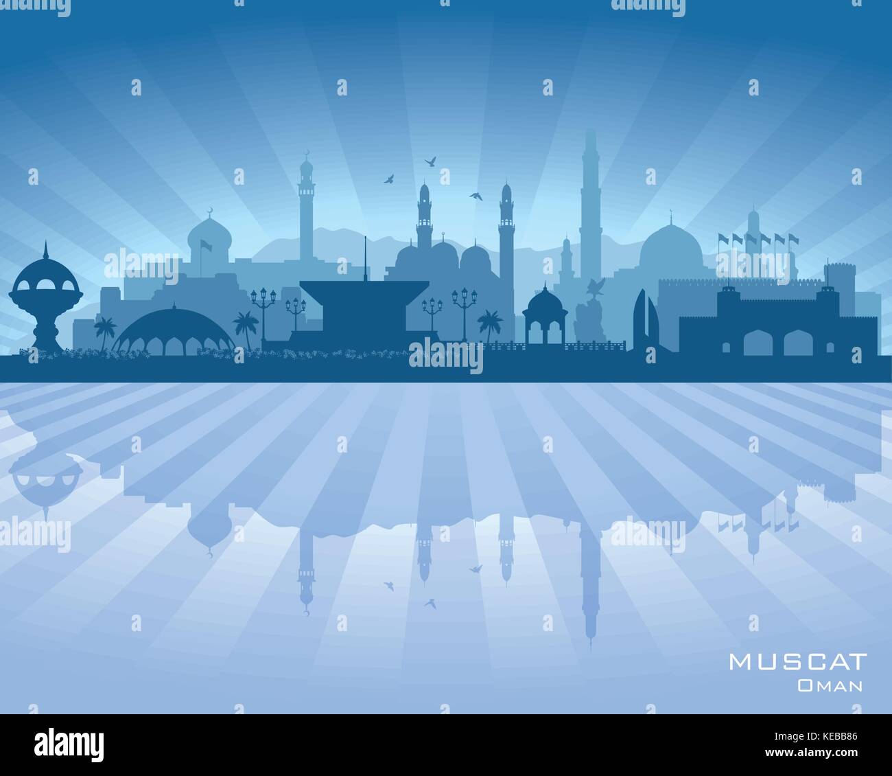 Muscat Oman city skyline vector silhouette illustration Stock Vector ...
