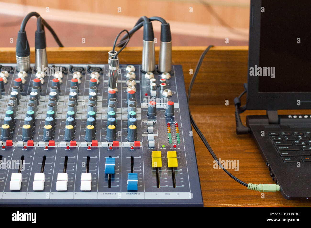 Close up audio control desk Stock Photo - Alamy