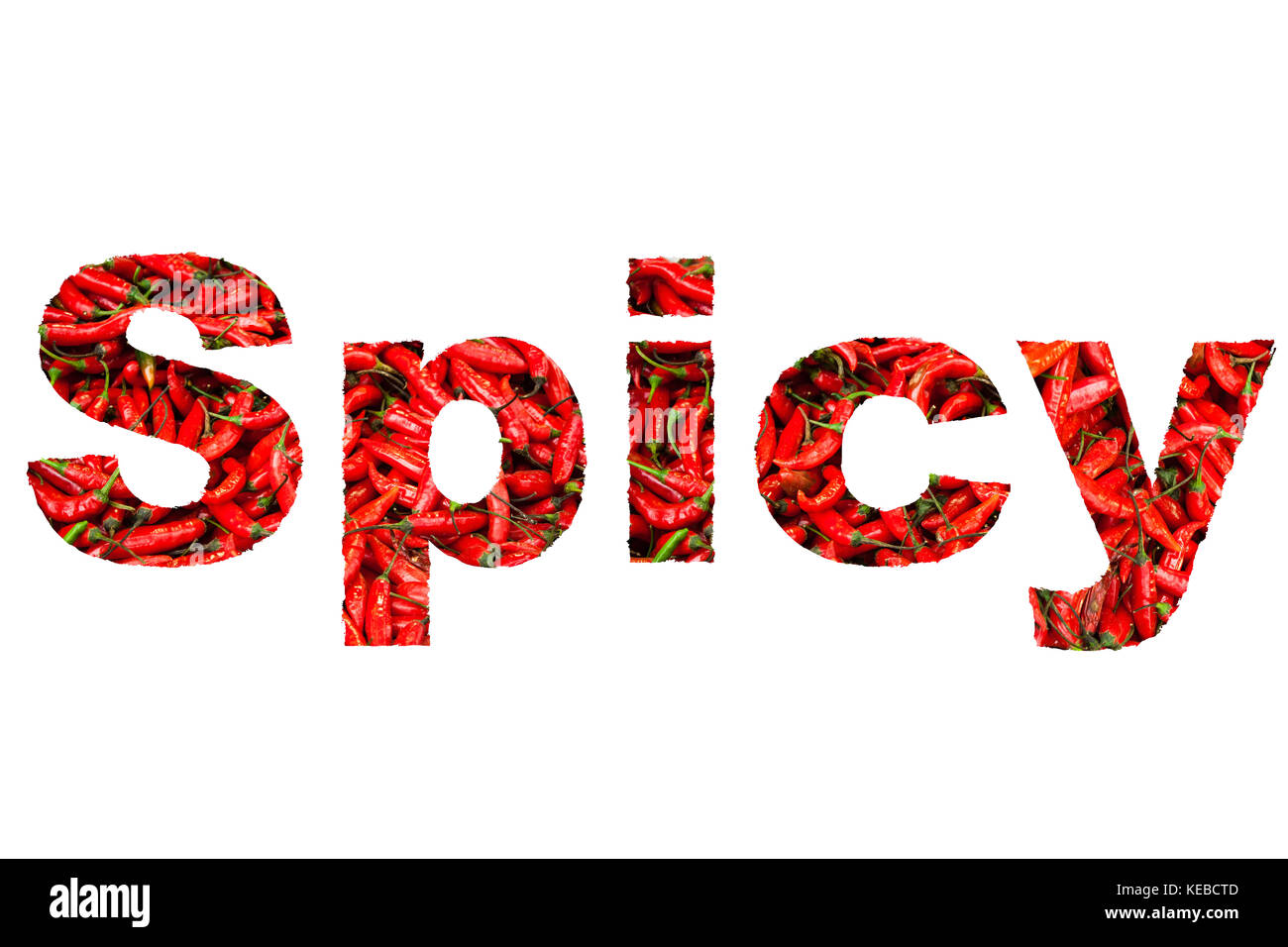 “Spicy” word filled with red hot chili peppers isolated on a seamless ...