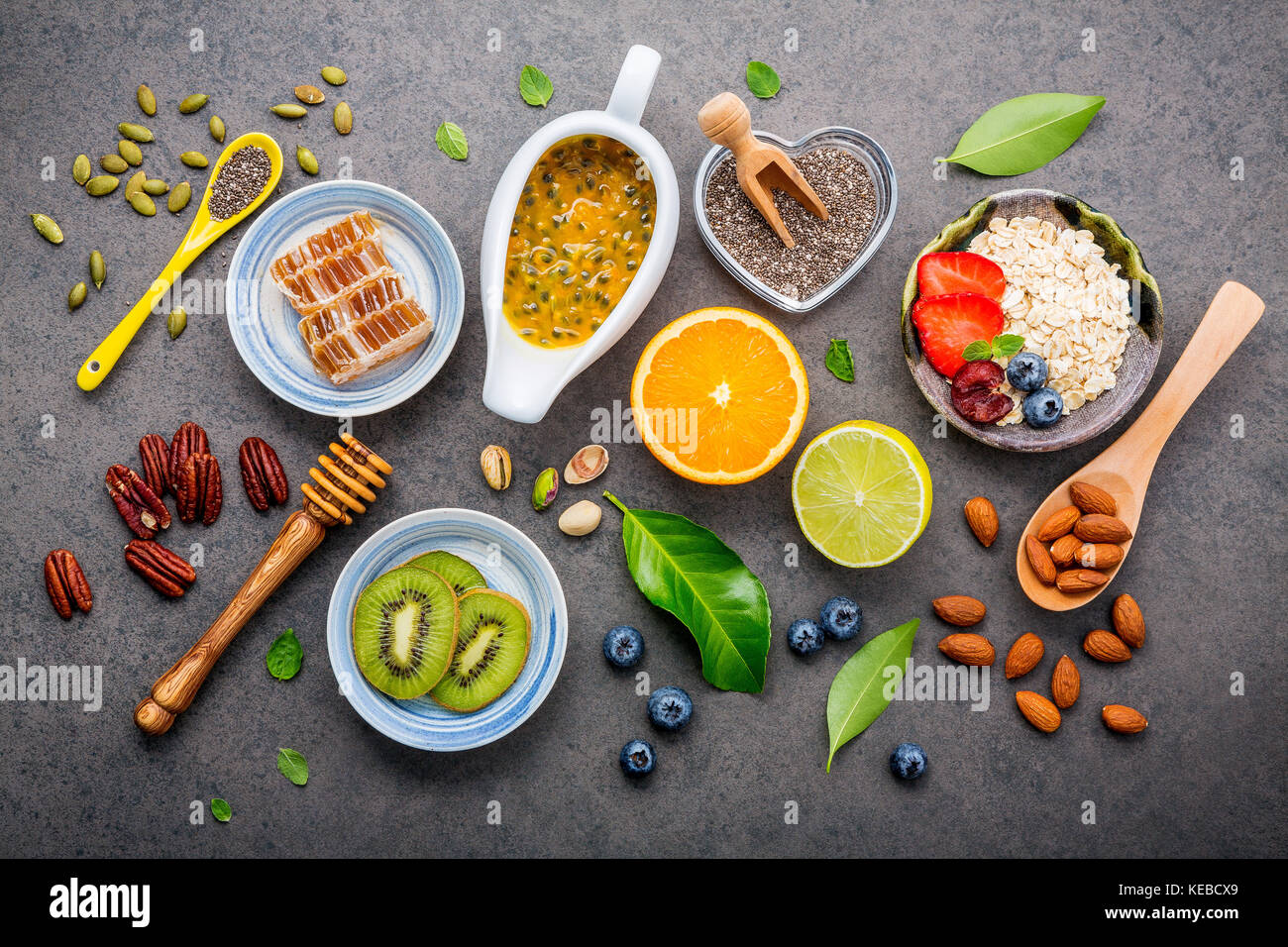 Ingredients for the healthy foods background Mixed nuts, honey Stock ...