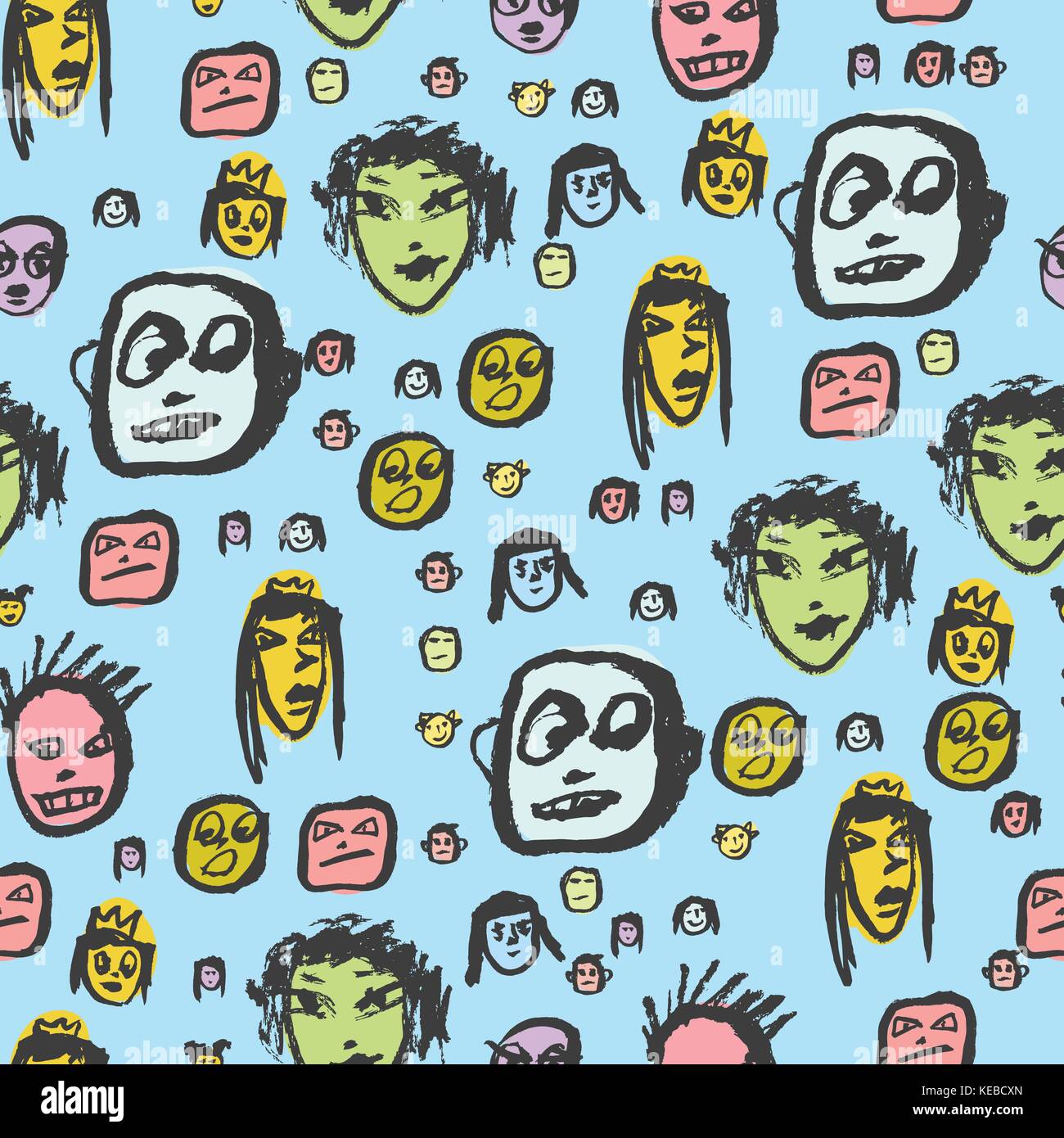 Doodles faces pattern Stock Vector Image & Art - Alamy