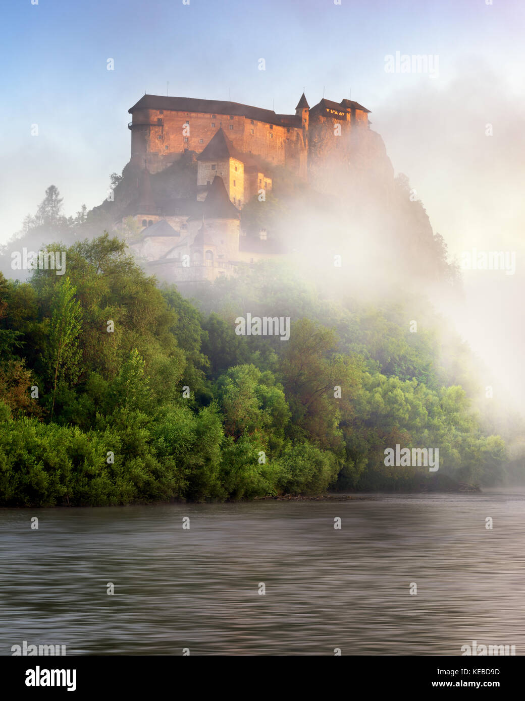 Oravsky Hrad and Orava River in the Morning Mist, Slovakia Stock Photo ...