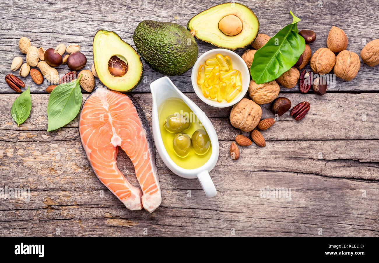 Selection food sources of omega 3 and unsaturated fats. Superfood high ...